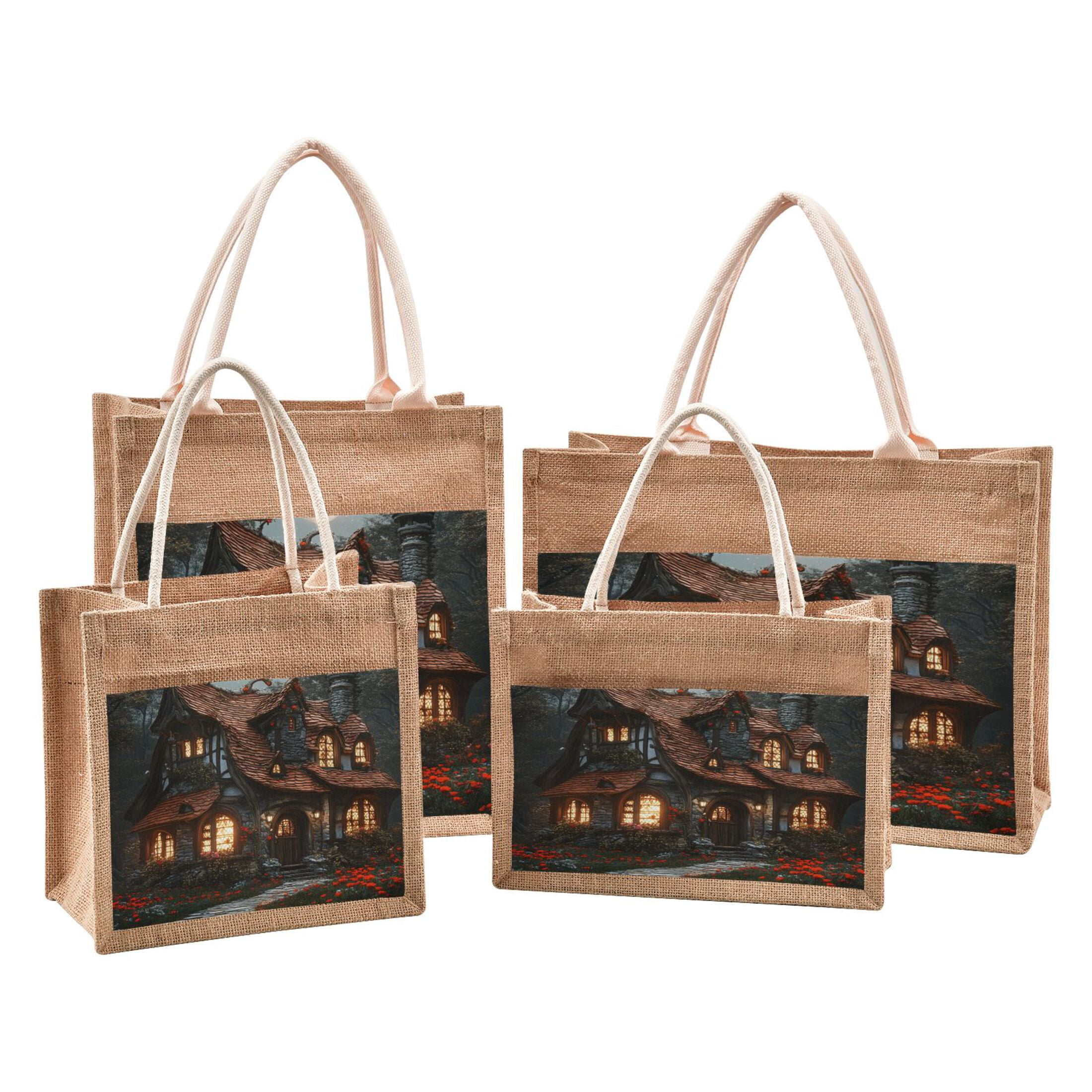 Jute Tote Bag with Zipper Pocket Reusable Grocery Shopping Bags for ...