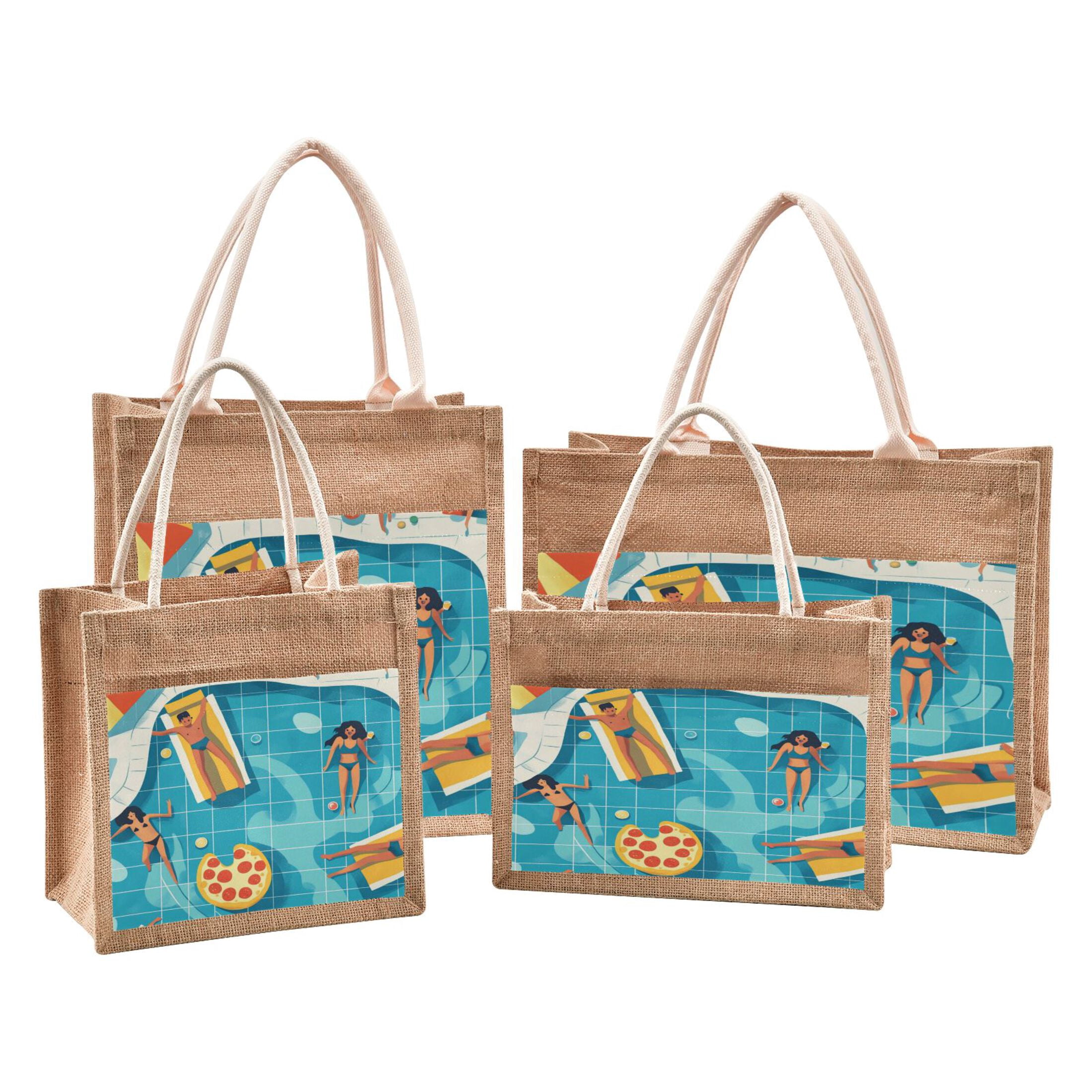 Jute Tote Bag with Zipper Pocket Reusable Grocery Shopping Bags for ...