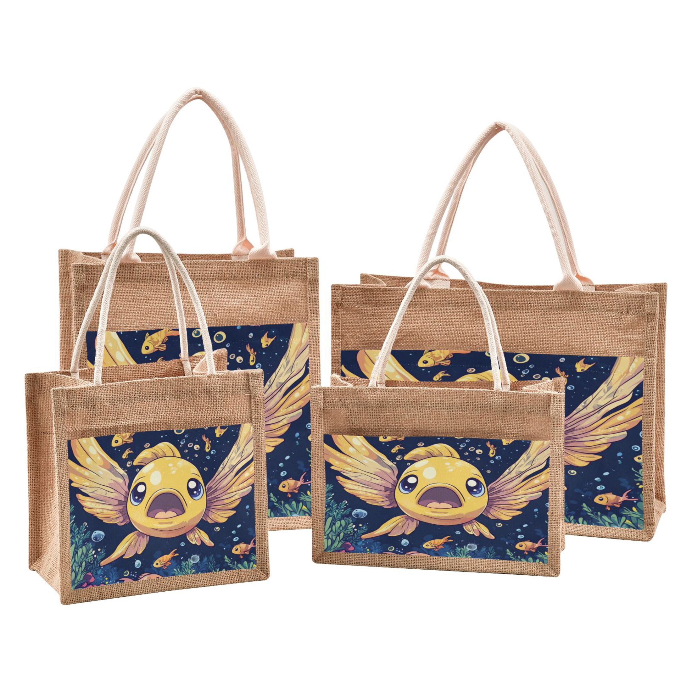 Jute Tote Bag with Zipper Pocket Reusable Grocery Shopping Bags for ...