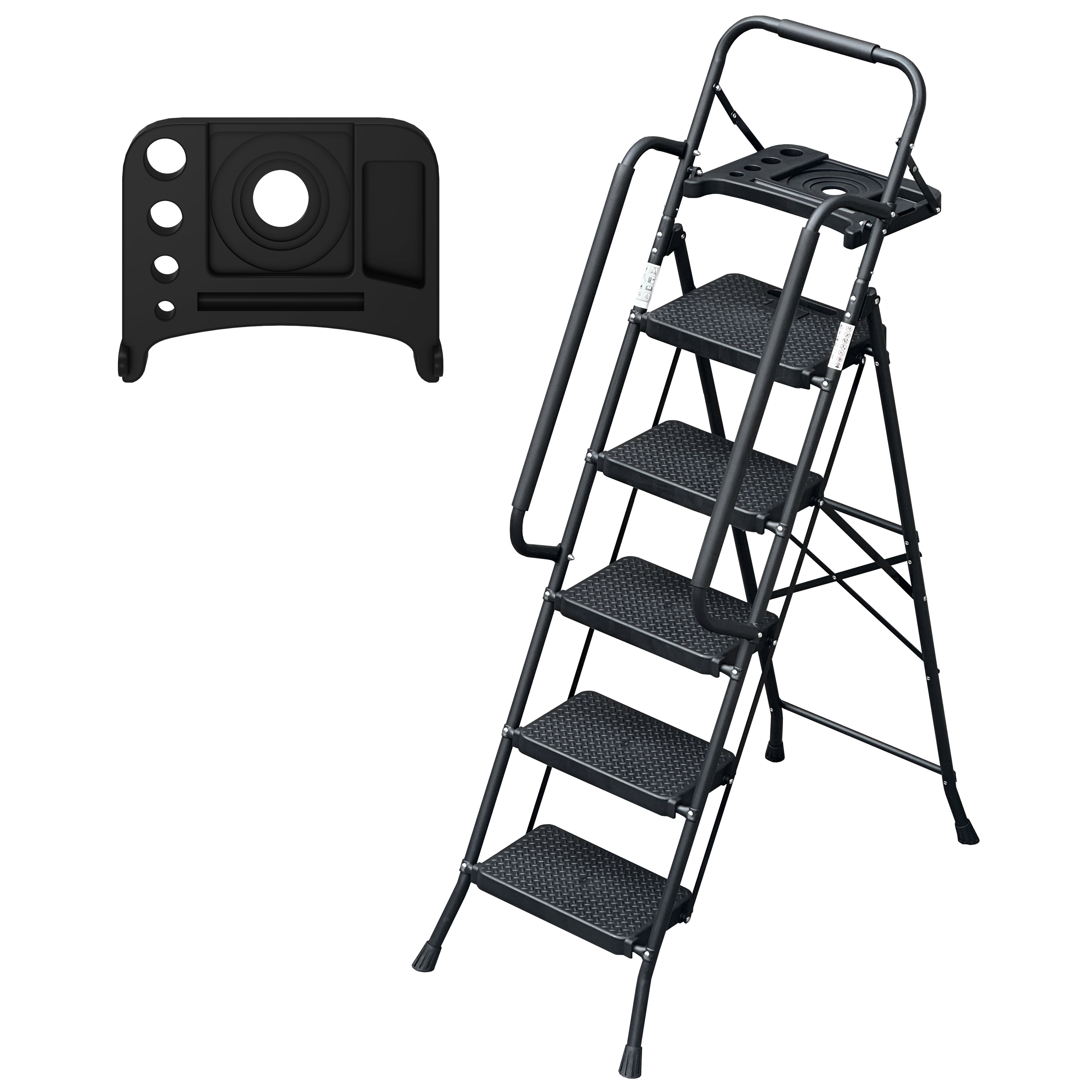 Juuar 5 Step Ladder with Handrails & Tool Tray, Foldable Step Stool ...