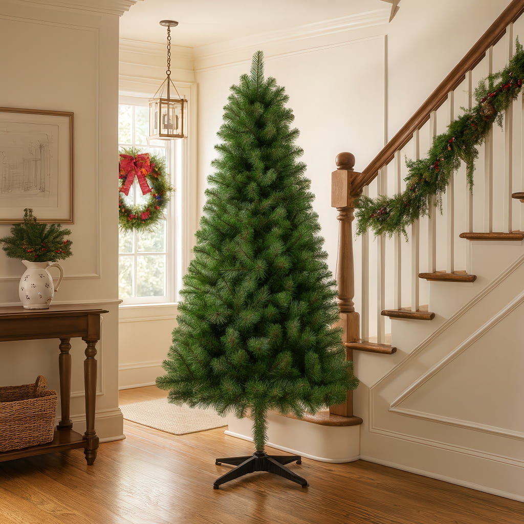 Juuar 6FT Artificial Slim Christmas Tree with 582 Tips, Unlit Hinged ...