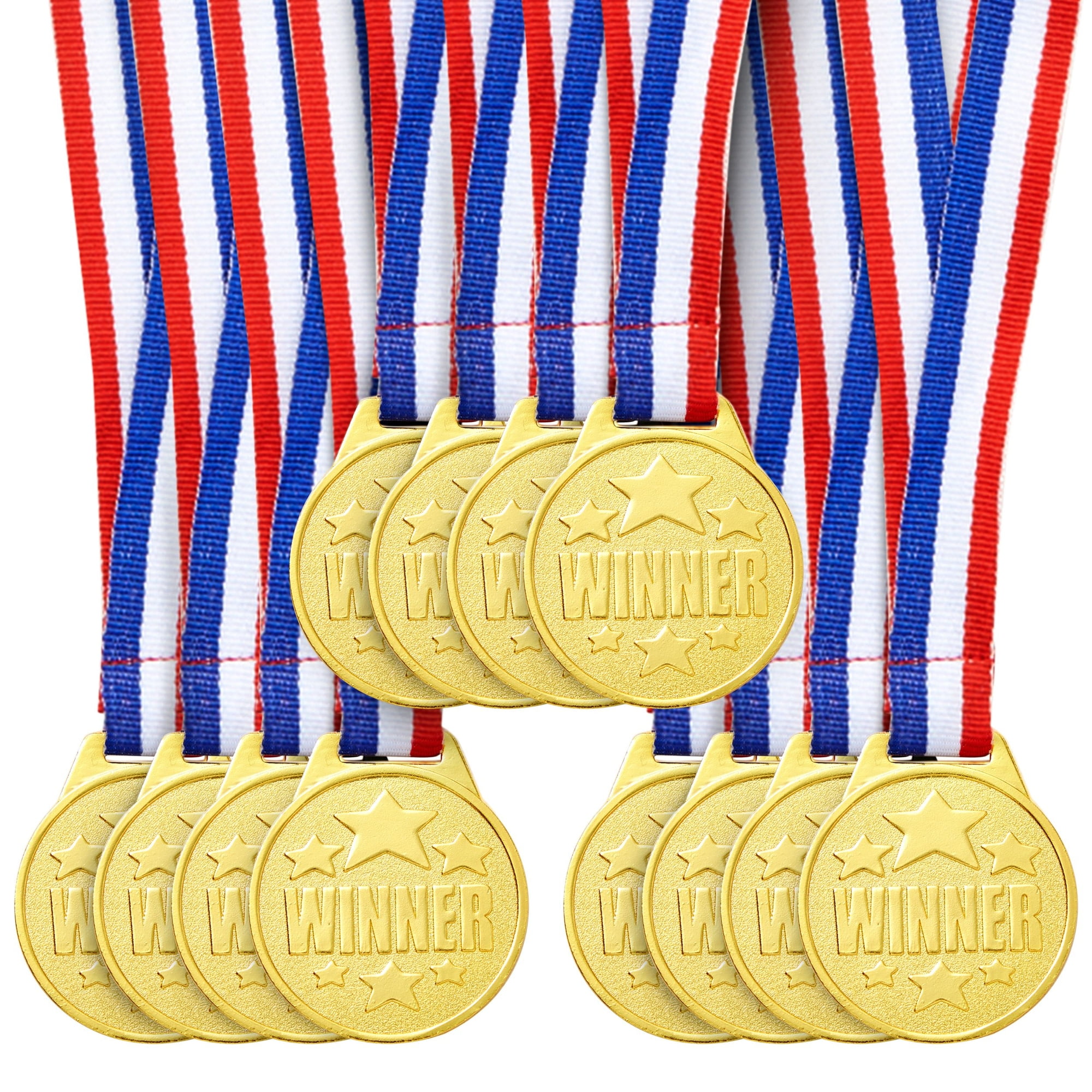 Juvale Gold Medals for Kids 1.5 inch with Ribbons Set of 12 for Trophy ...