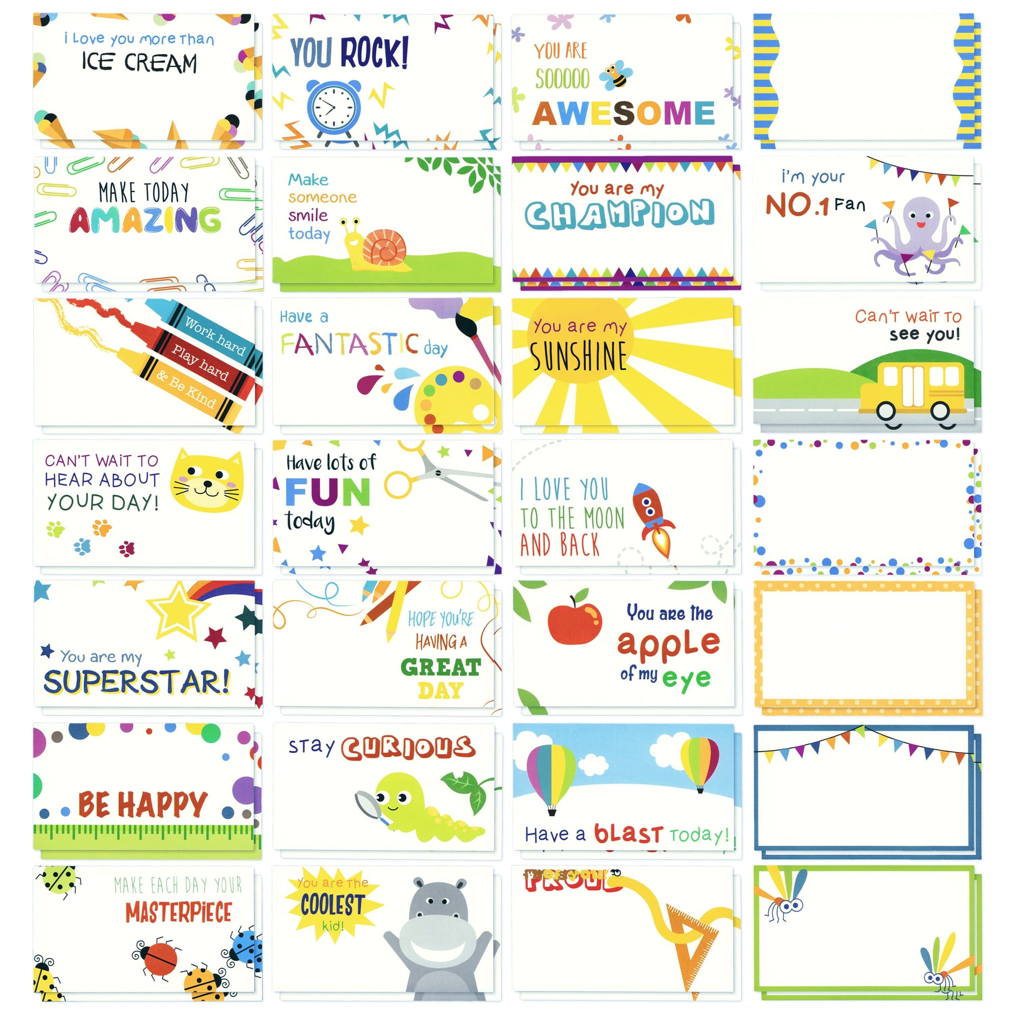 60-Pack Kids Motivational Lunch Box Notes, Inspirational Cards, 30 ...