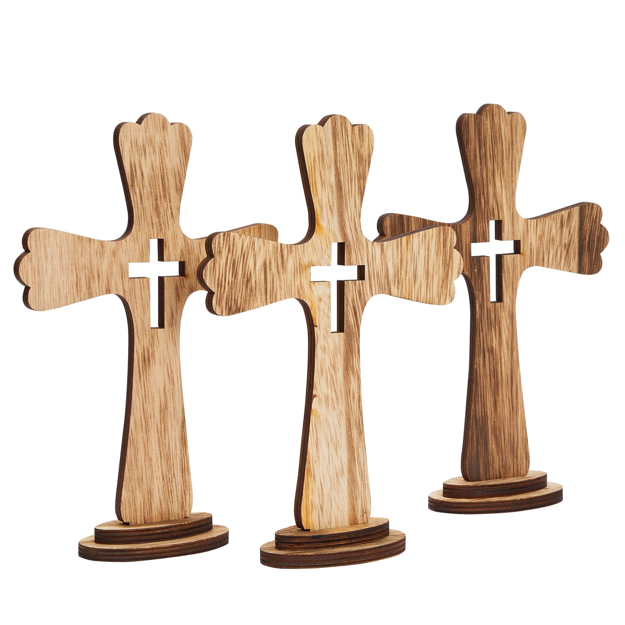 Juvale 3 Pack Catholic Wooden Cross Baptism Centerpieces for Tables ...
