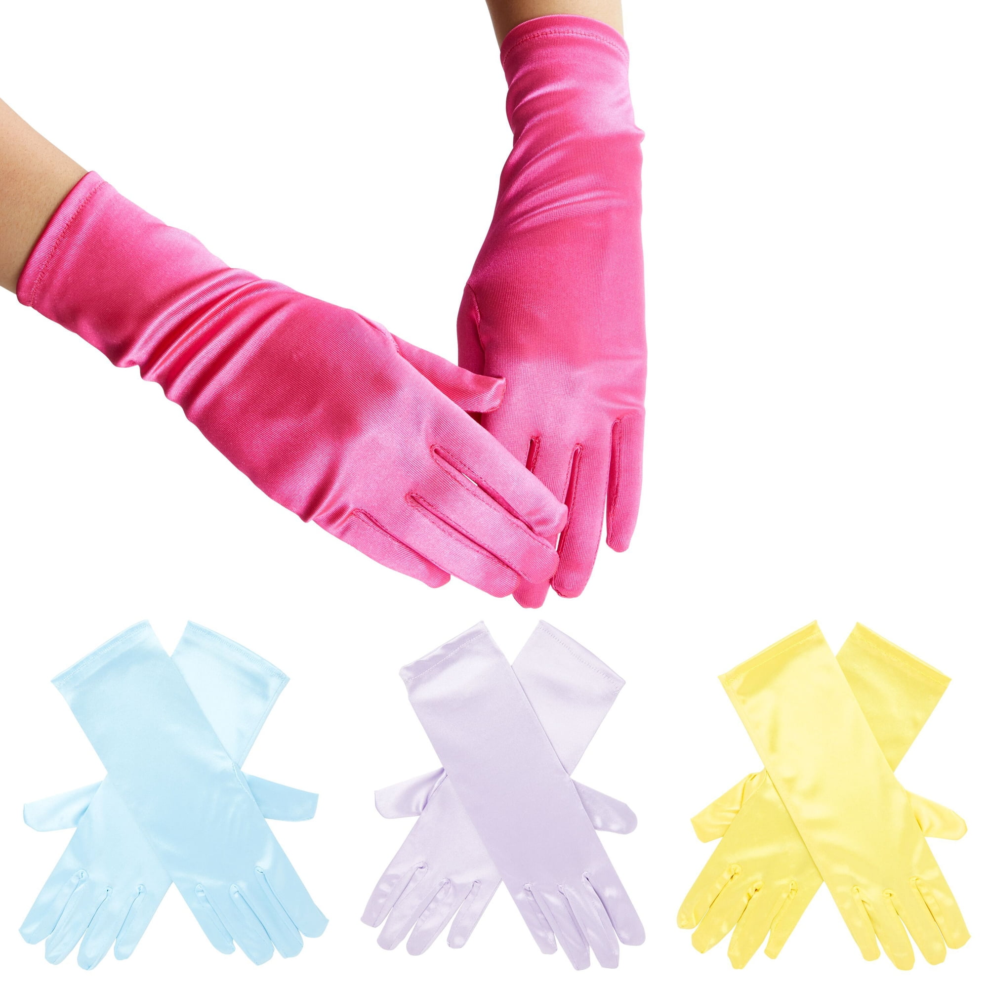 Juvale Kids Pretend Play Princess Gloves, 4 Pairs Satin for Dress Up ...
