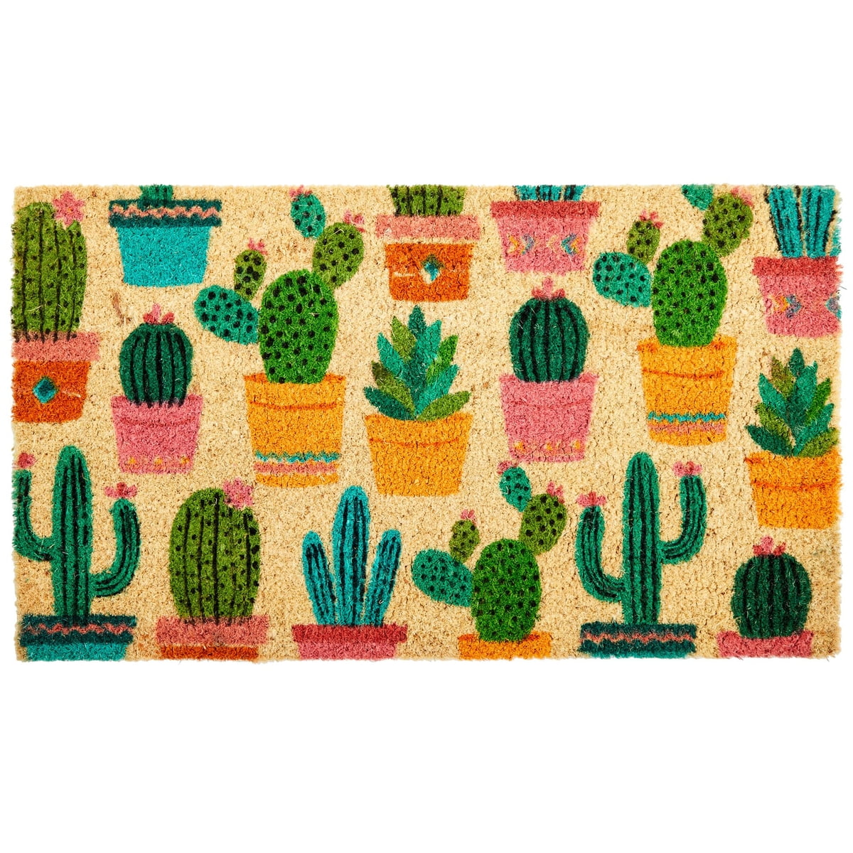 Juvale Natural Coco Coir Outdoor Doormat, Cactus Design, 17x30 Inch ...