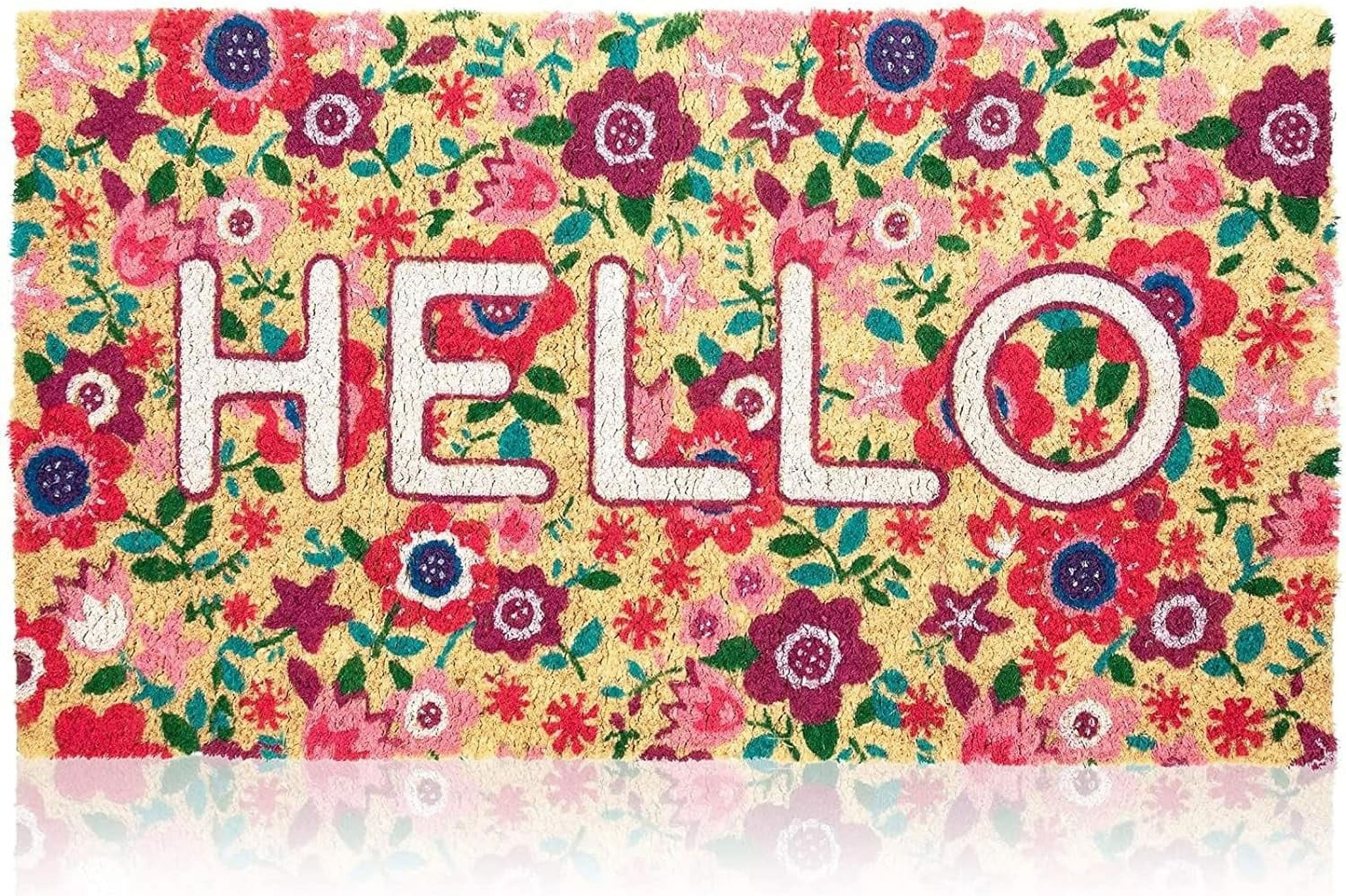 Juvale Natural Spring Hello Floral Coir Welcome Doormat for Front Door ...