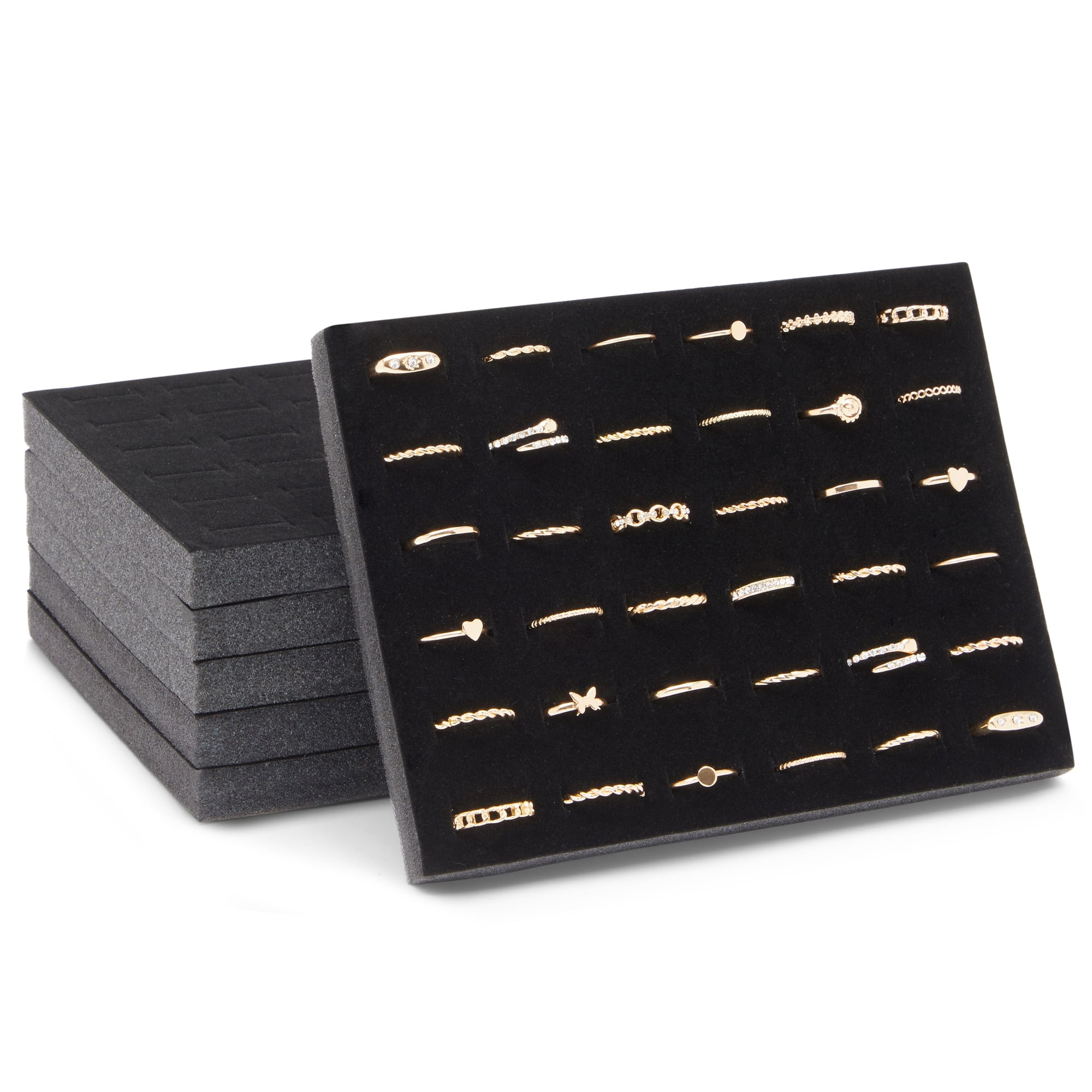 6-Pack Black Velvet Ring Organizer, 36-Slot Foam Insert for Jewelry ...