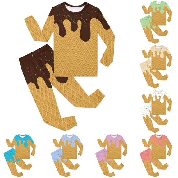 Juvenile Two Piece Set - Fun Ice Cream Design Loungewear Set, Easy On ...