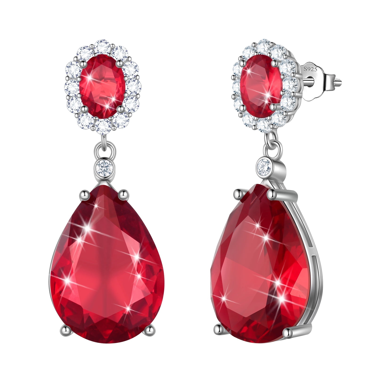 Juwaliy 10Ct Teardrop Dangle Women Earring 925 Sterling Silver Red July ...