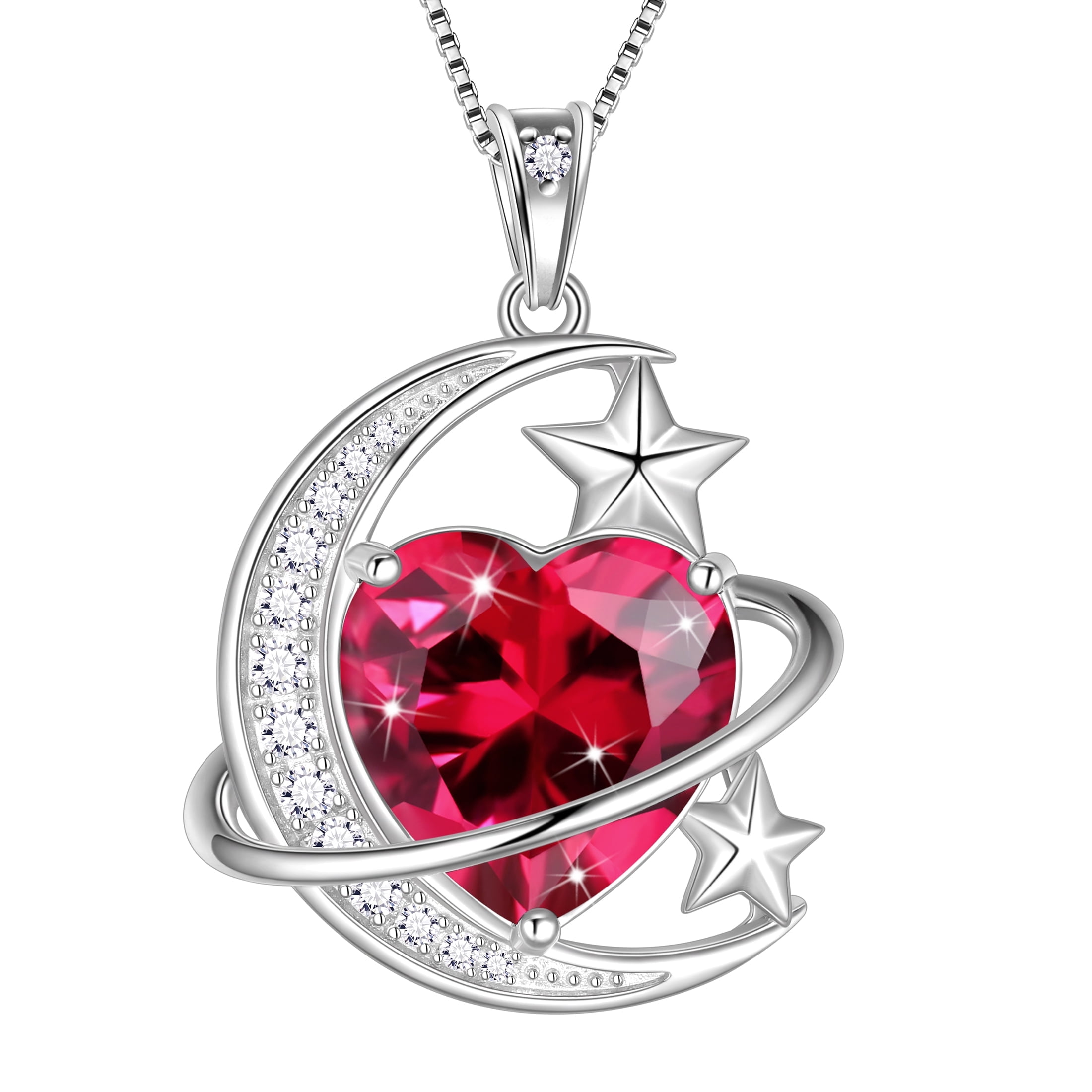 Juwaliy 13MM Women Moon and Star Necklace Heart July Birthstone 925 ...
