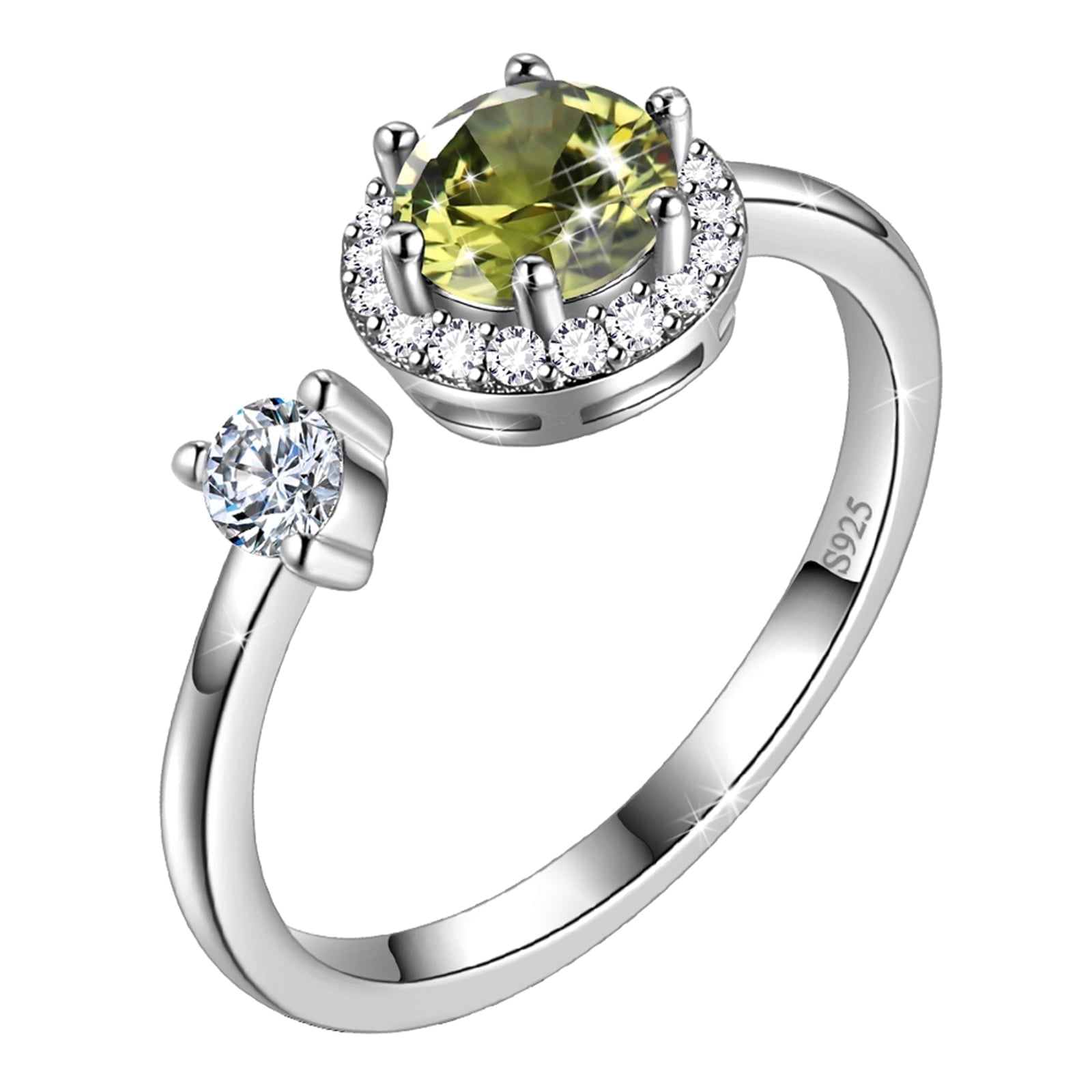 Juwaliy 925 Sterling Silver August Birthstone Ring, Adjustable Peridot ...