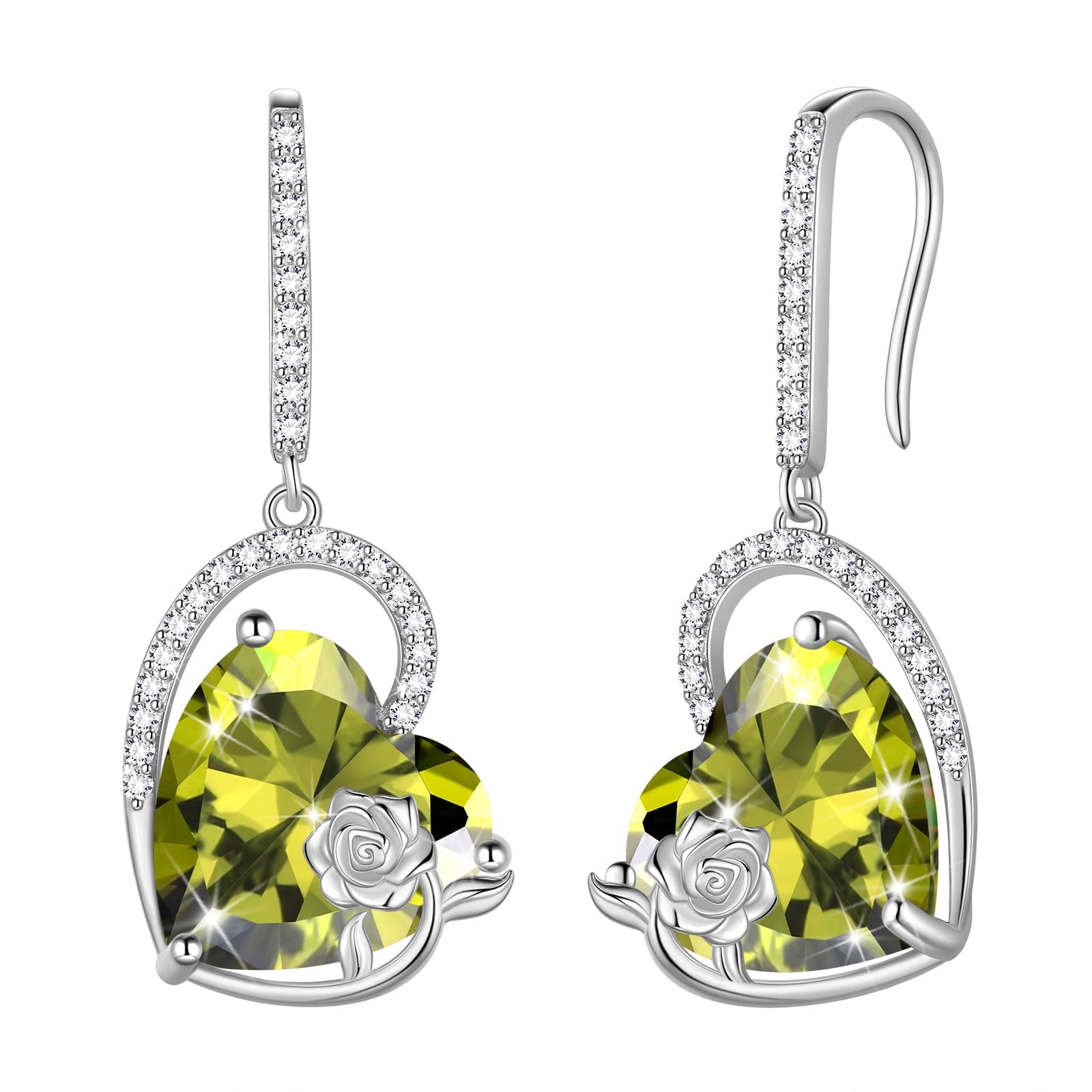 Juwaliy 925 Sterling Silver Earrings Women Heart August Birthstone Hook ...