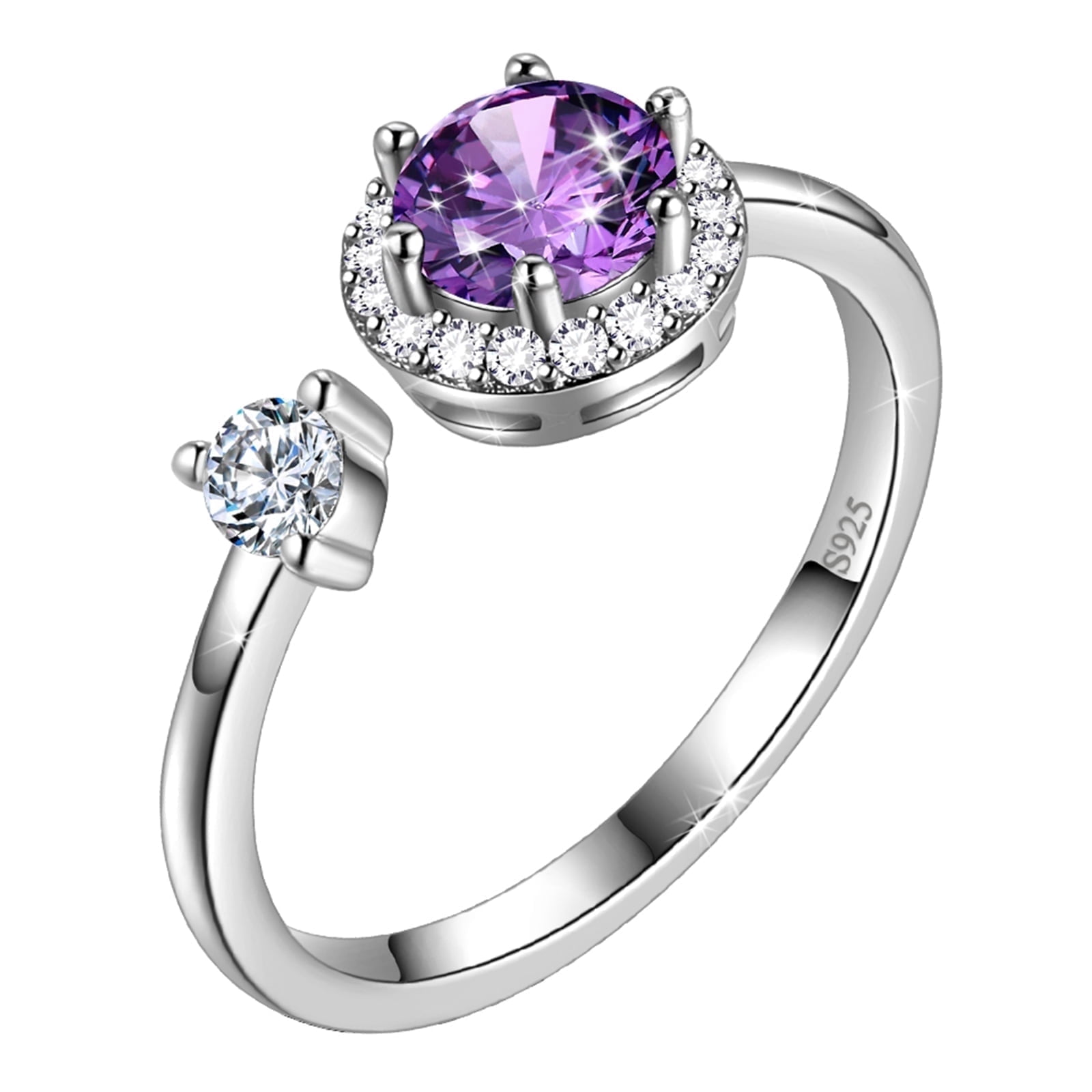 Juwaliy 925 Sterling Silver February Birthstone Ring, Amethyst Purple ...