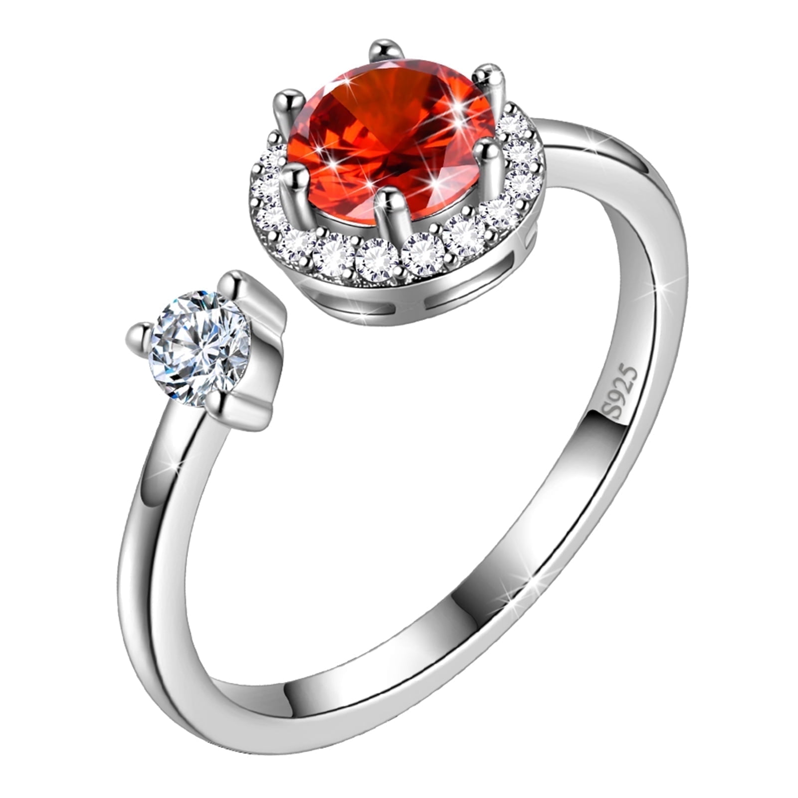 Juwaliy 925 Sterling Silver January Birthstone Ring Garnet Red CZ Halo ...