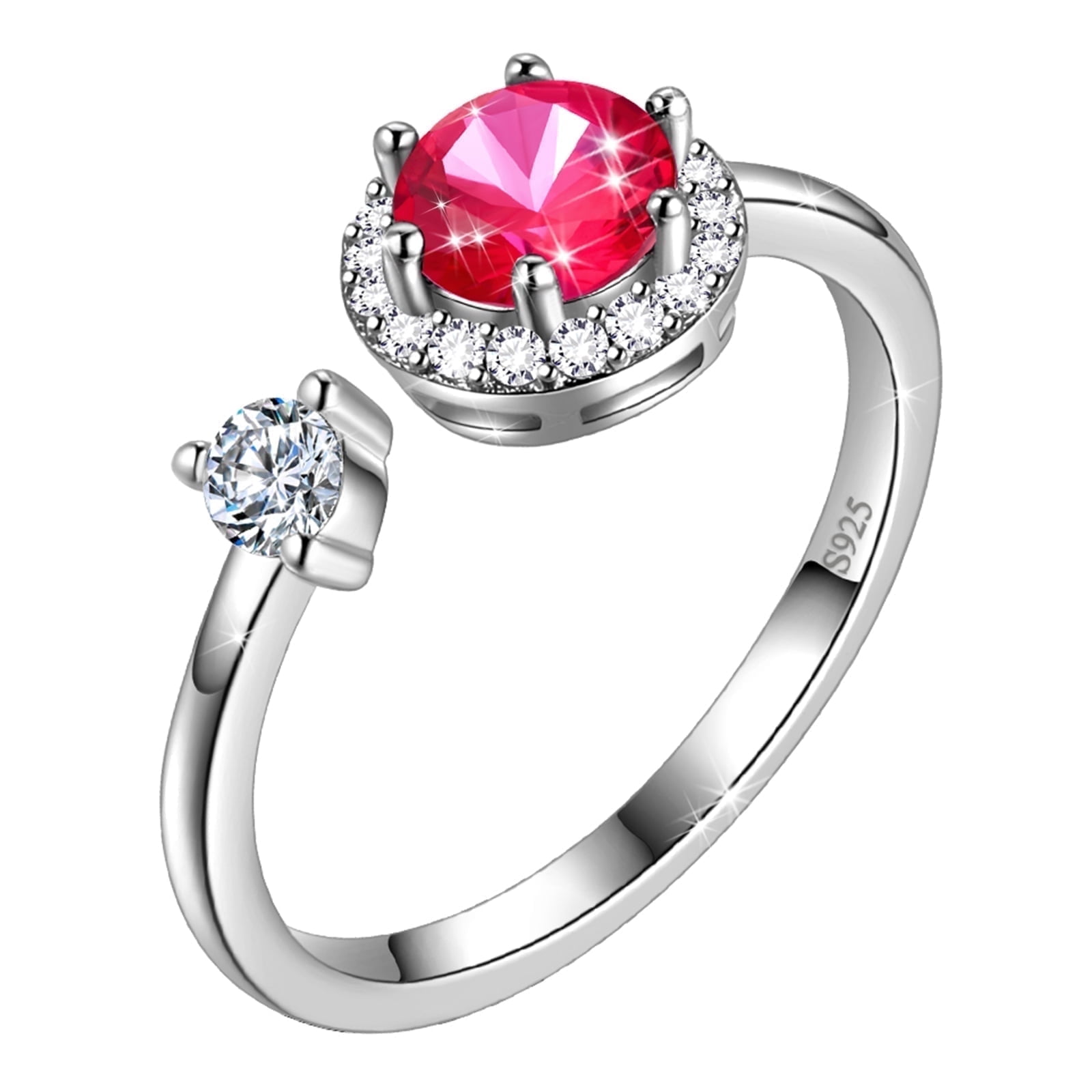Juwaliy 925 Sterling Silver July Birthstone Ring Ruby Red Crystal CZ ...
