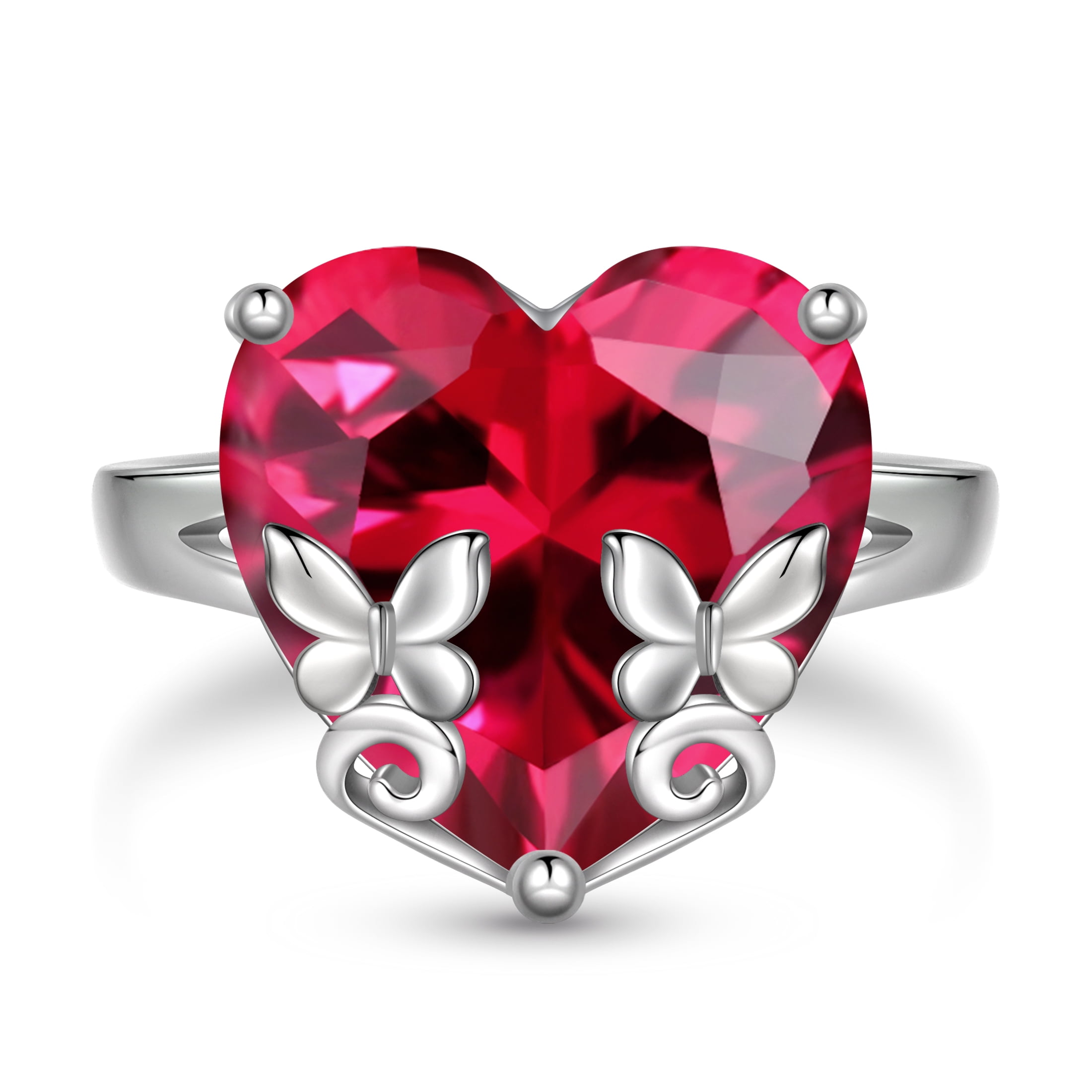 Juwaliy 9Ct Women Heart Ring 925 Sterling Silver Butterfly July ...