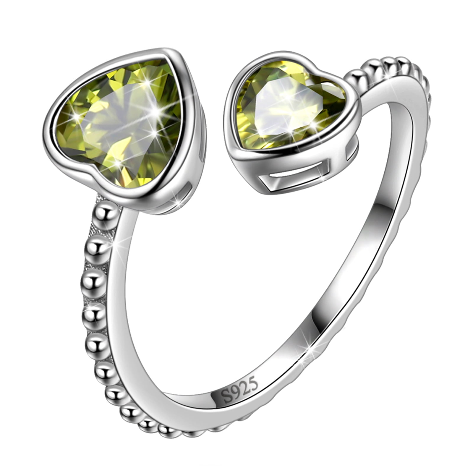 Juwaliy August Birthstone Ring, Peridot Green Zirconia, 925 Sterling ...