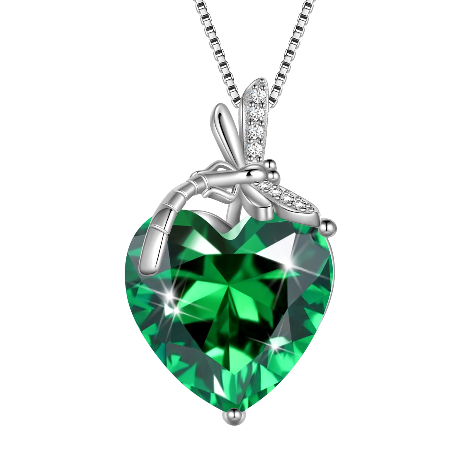 Juwaliy Dragonfly Necklace Heart May Birthstone Necklace Emerald CZ 925 Sterling Silver Pendant Green Jewelry Women Birthday Christmas Mother s Day Gifts Walmart Business Supplies