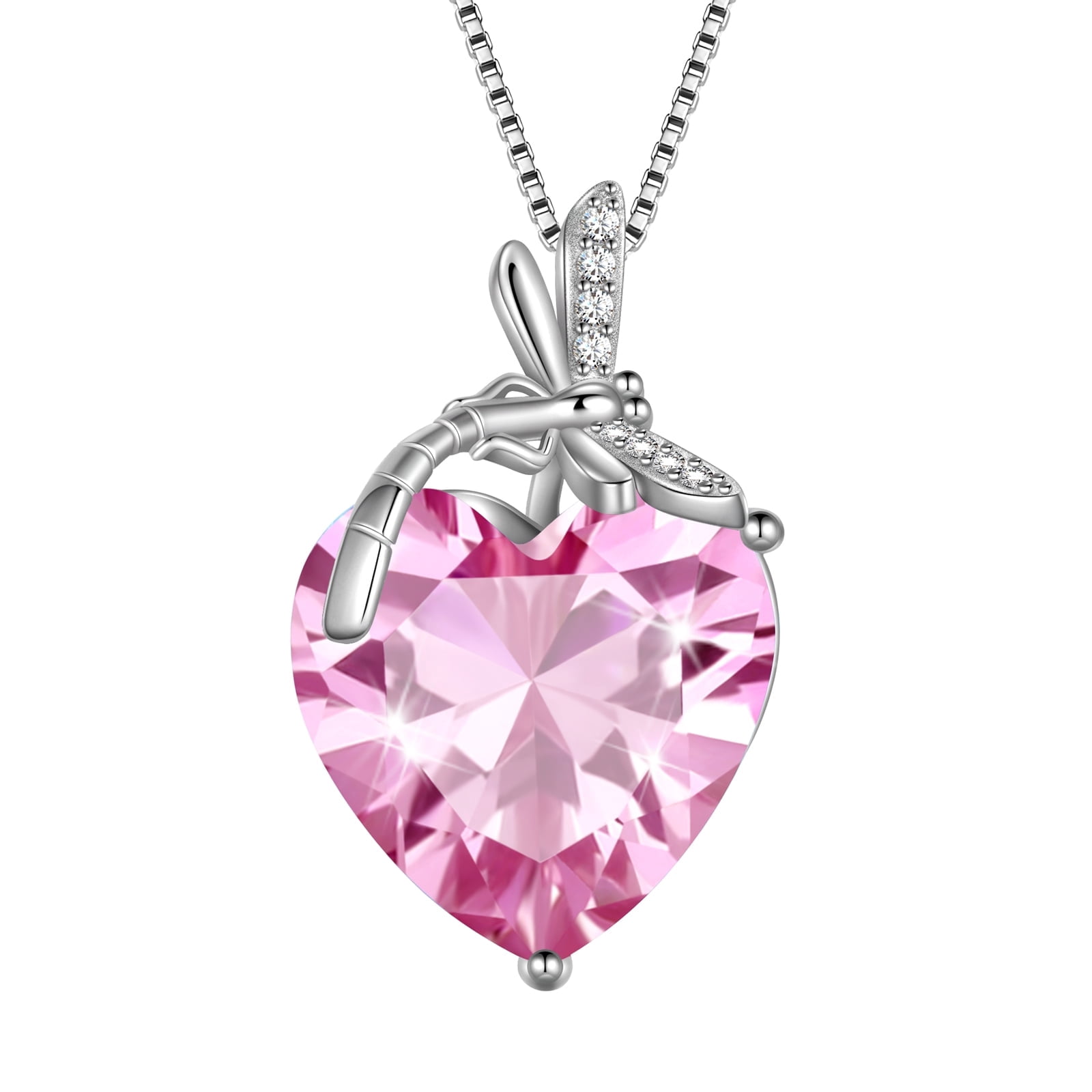 Juwaliy Dragonfly Necklace Heart October Birthstone Necklace Tourmaline ...