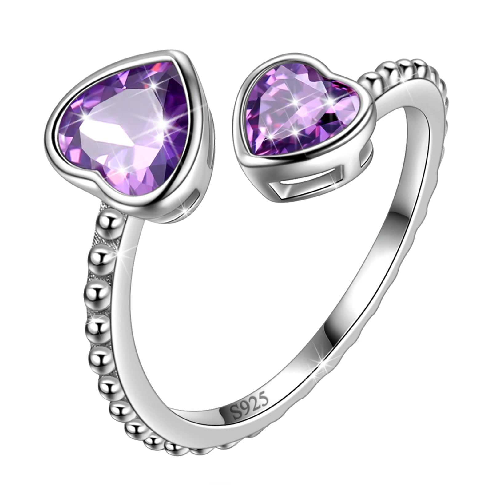 Aurora Tears Love Stone February Birthstone Ring, 925 Sterling Silver ...