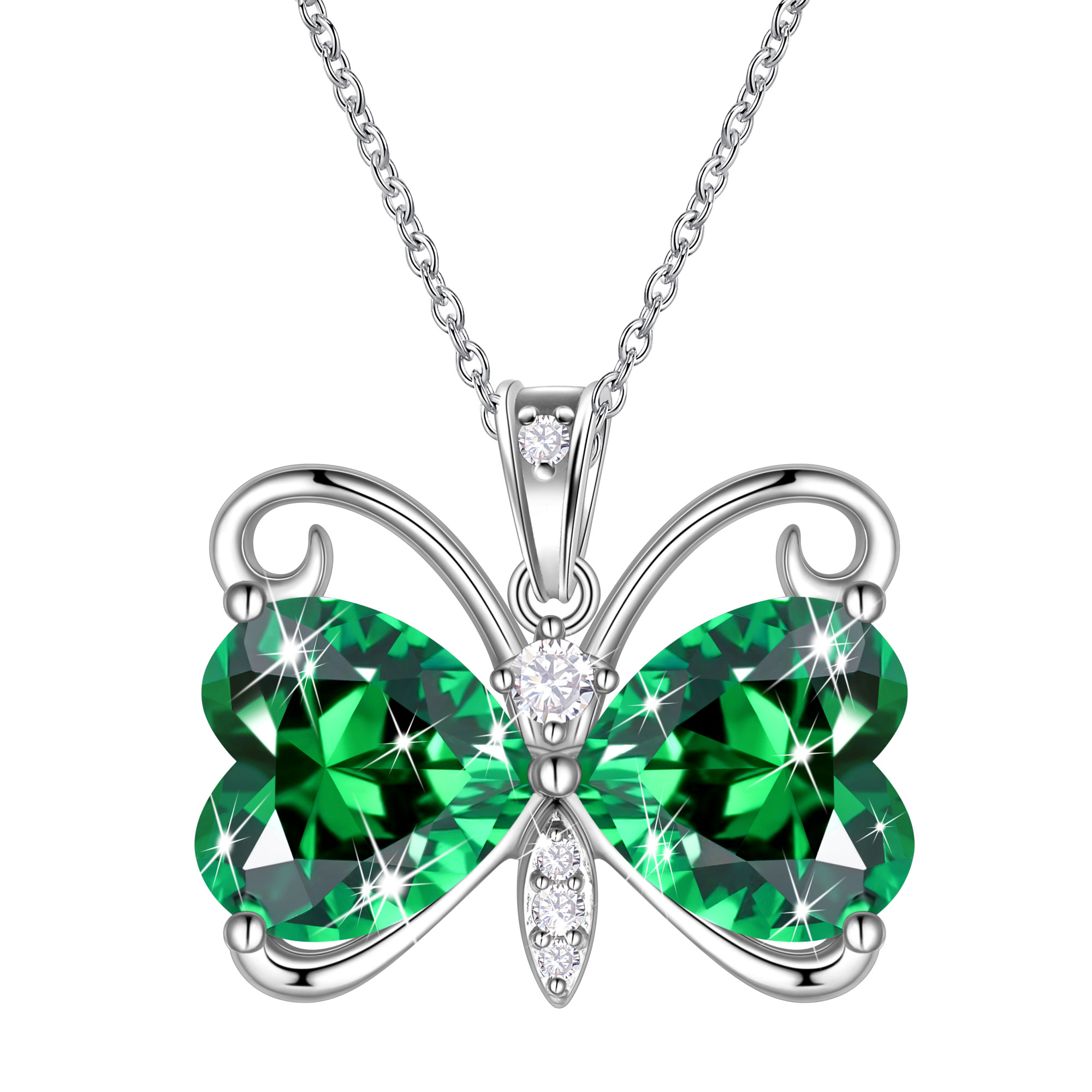 Juwaliy Green Butterfly Necklace Heart May Birthstone Necklace Emerald ...