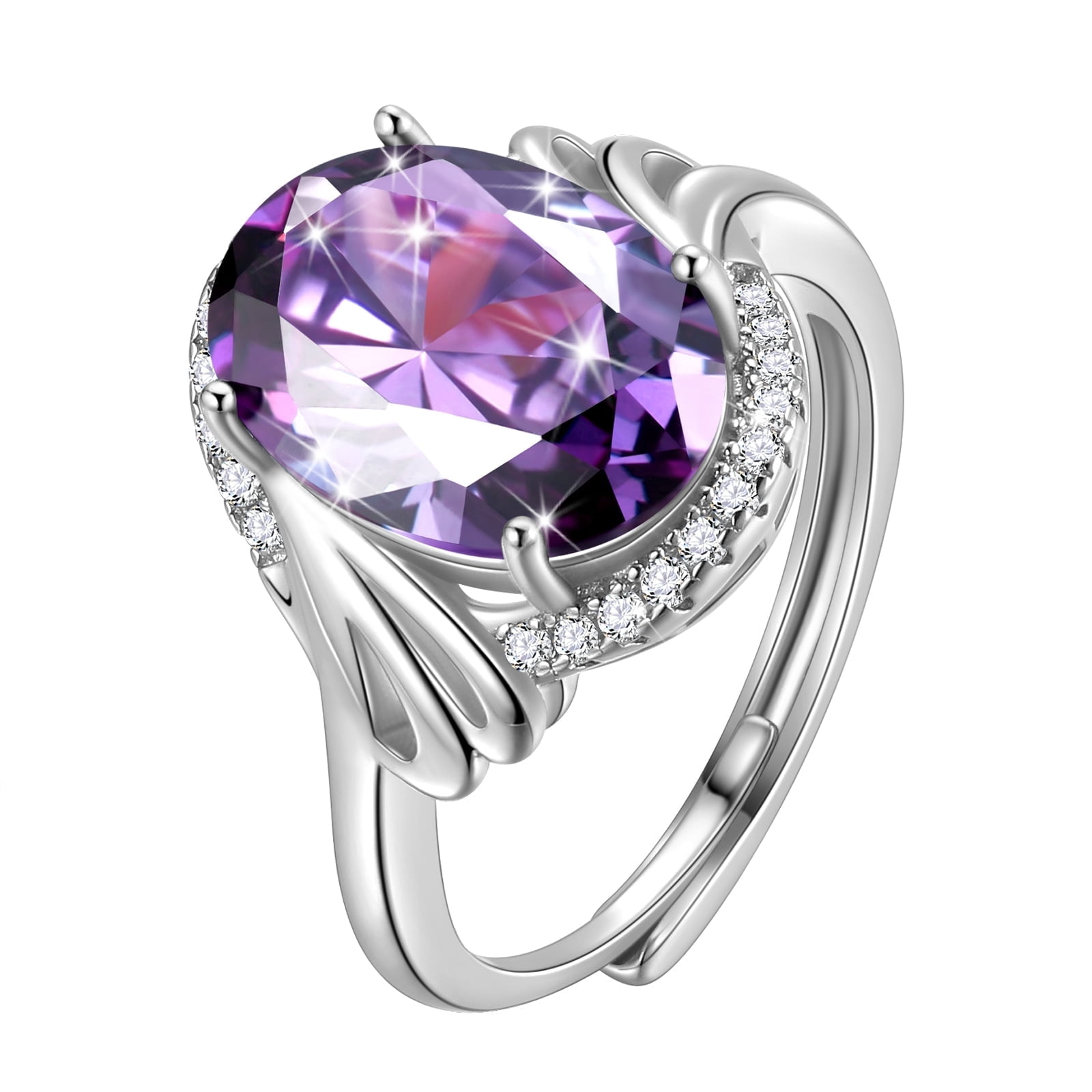 Juwaliy Halo Oval 8Ct Women Ring 925 Sterling Silver February ...