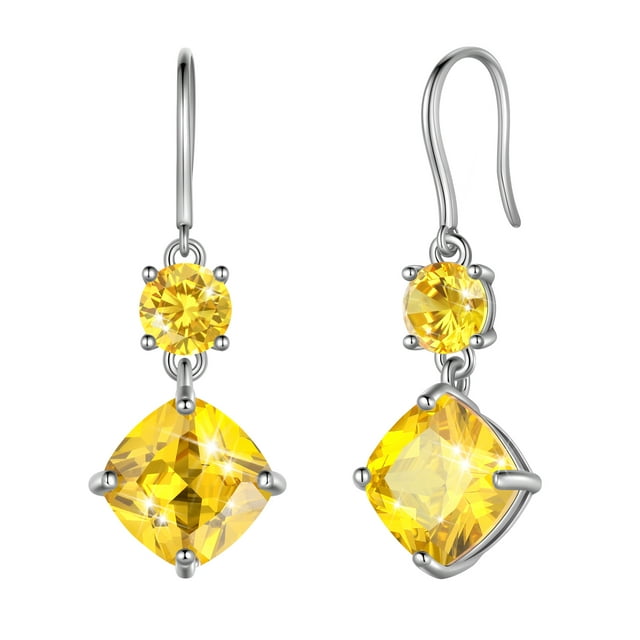 Juwaliy Long Drop Women Earring Citrine November Birthstone Earrings ...