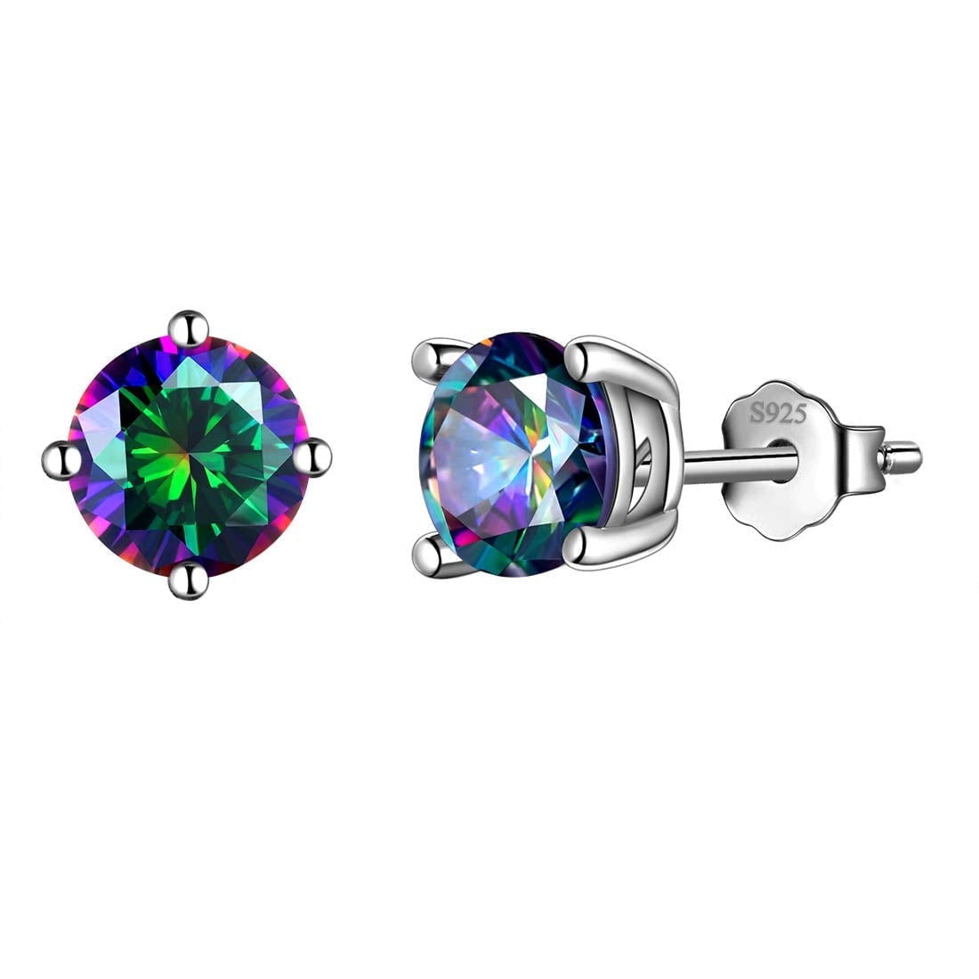 Juwaliy Rainbow Mystic Topaz Earrings 925 Sterling Silver Stud Earring ...