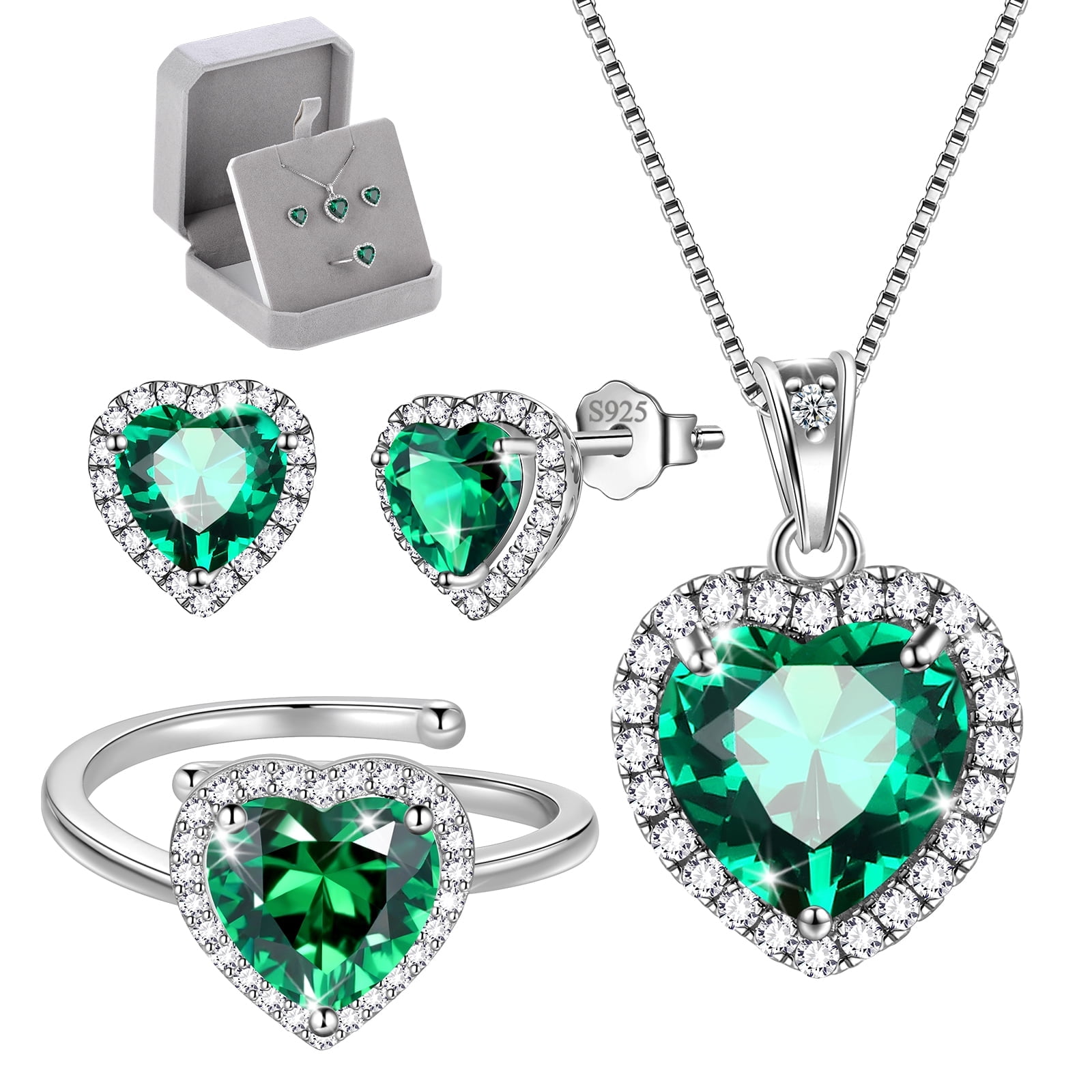 Juwaliy Heart Jewelry Sets for Women Mother's Day Gift,Emerald May ...
