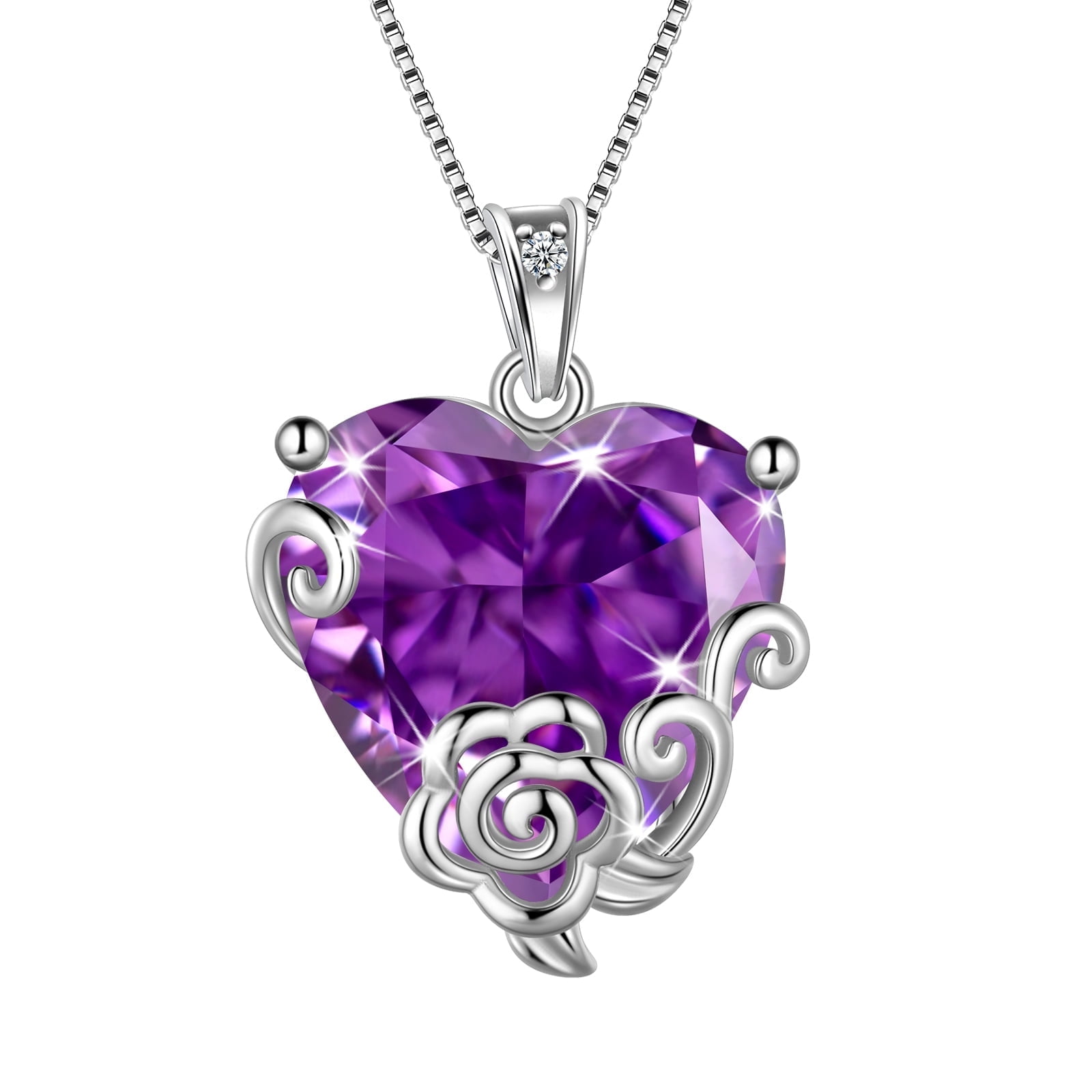 Juwaliy Women Heart Necklace February Birthstone Amethyst Jewelry ...