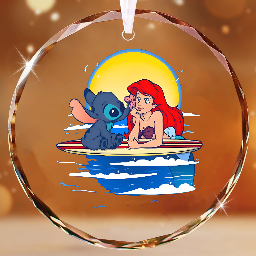 Juxt Stitch And Ariel The Little Mermaid Glass Ornament, Animated ...
