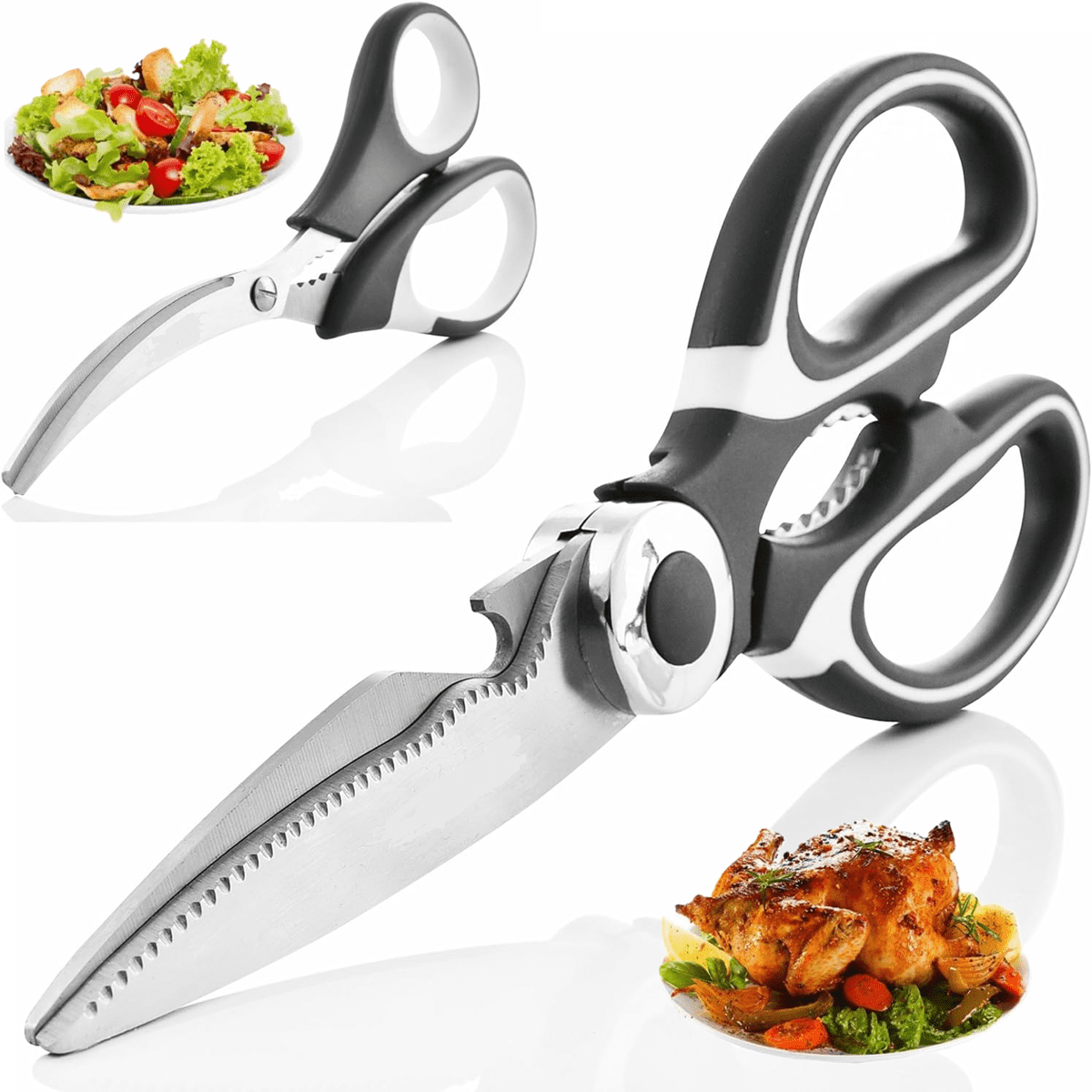 Juyafio 2 Pack Kitchen Scissors, Stainless Steel Shears for Cutting ...