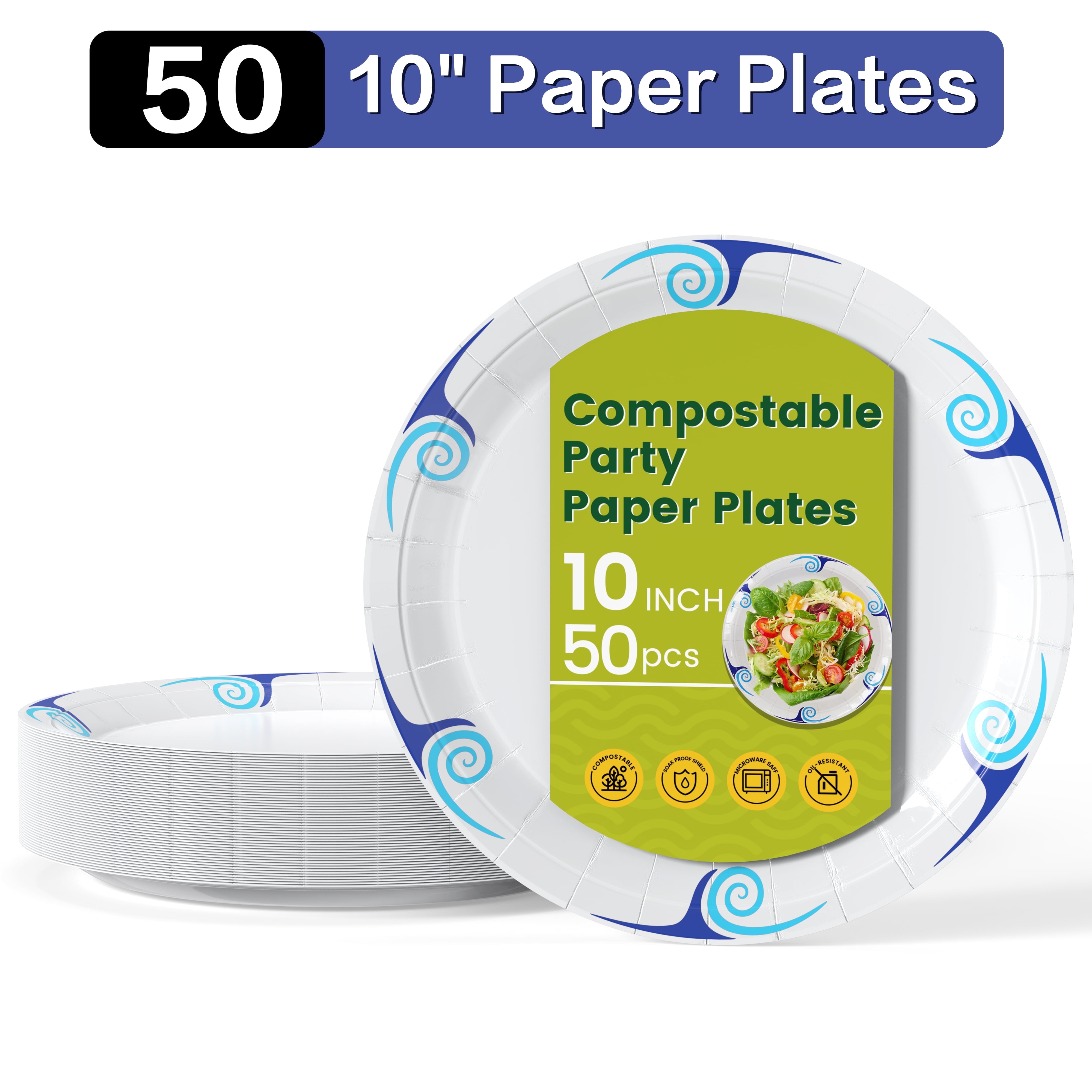 Juyafio Paper Plates, 10 inch, 50 Count, Disposable Plates Compostable ...