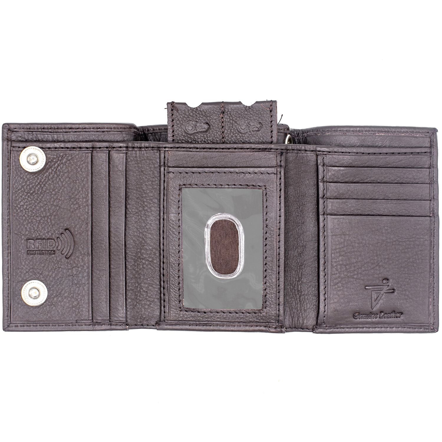 Juzar Tapal Collection RFID safe Men's Trifold Chain Wallet Black Pure Leather Dark Brown Key ...