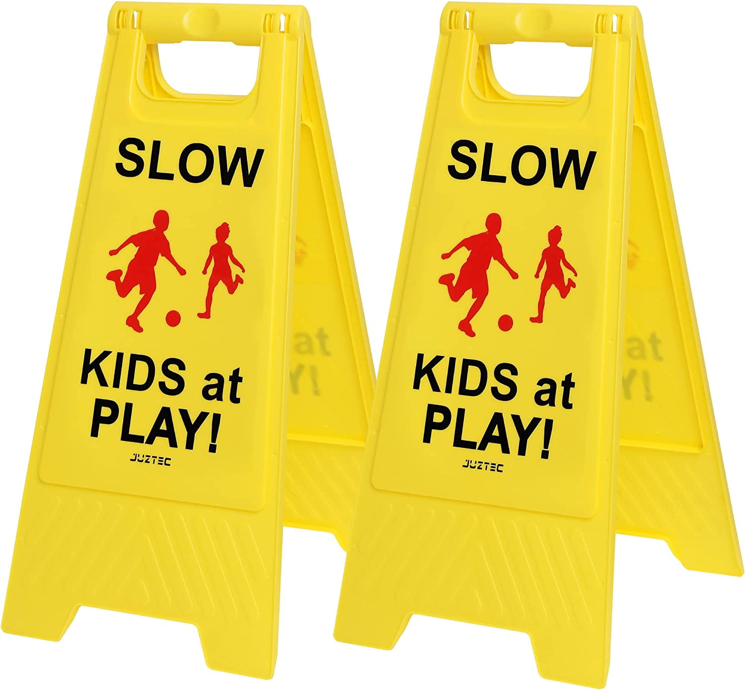 Juztec Slow Children at Play Safety Sign, Yellow 2-Pack, Foldable PVC ...