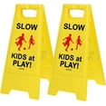 Juztec Slow Children at Play Safety Sign, Yellow 2-Pack, Foldable PVC ...