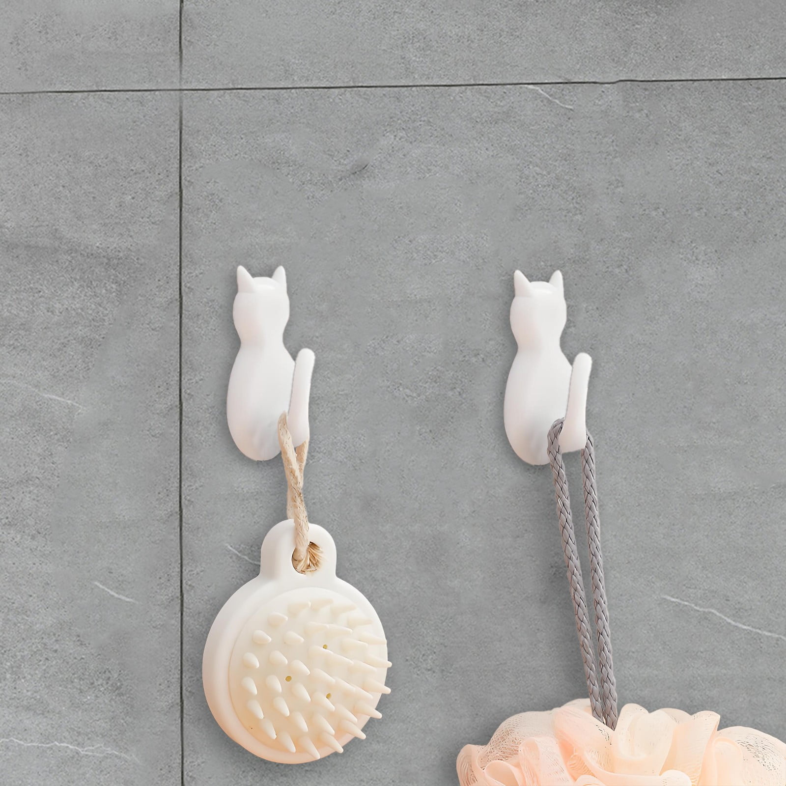 Jwputqe Cute Cats Tail Adhesive Hooks White Wall Hanger No Drilling ...