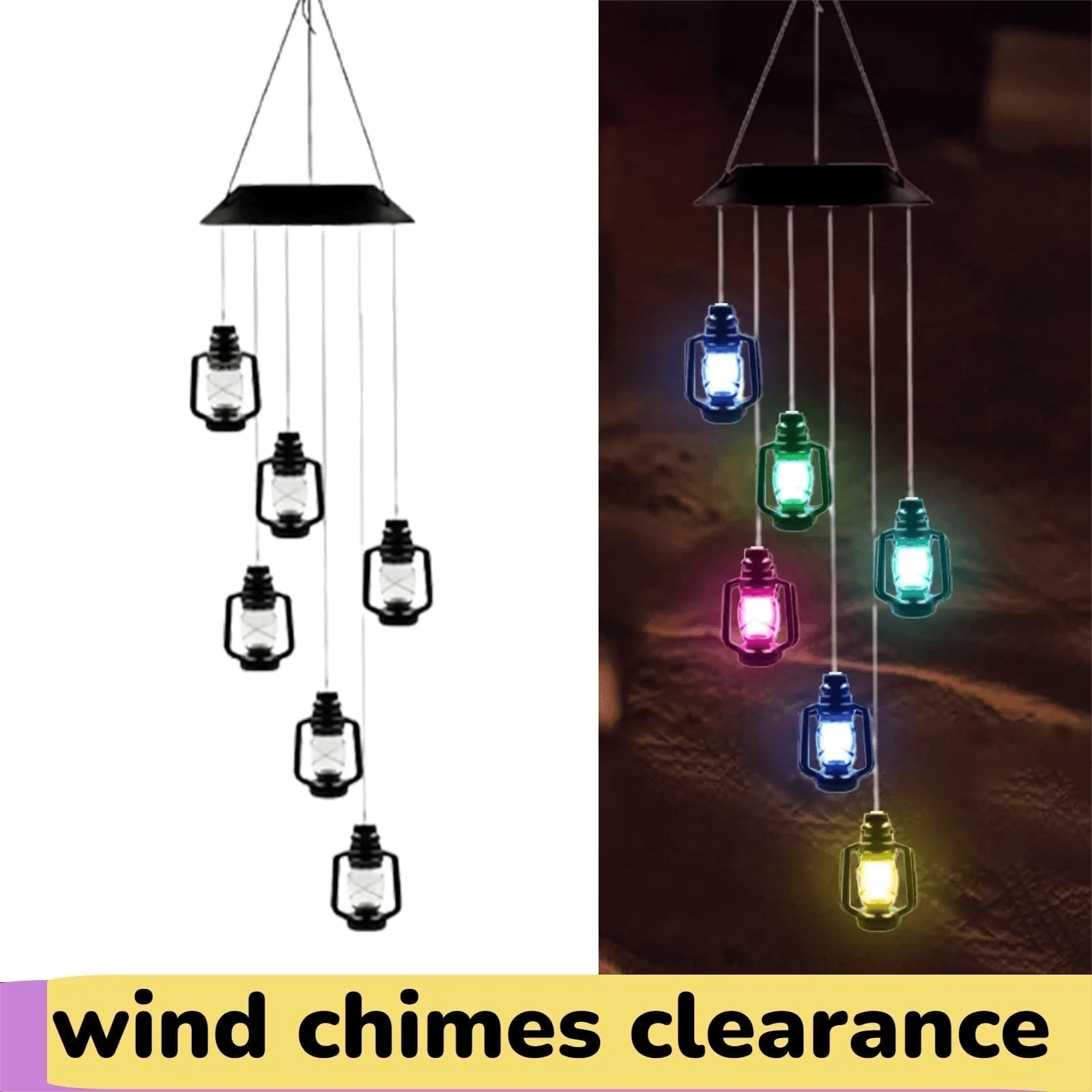 Jwputqe Outdoor Colorful Solar Wind Chime Light LED Rotating Wind Chime ...