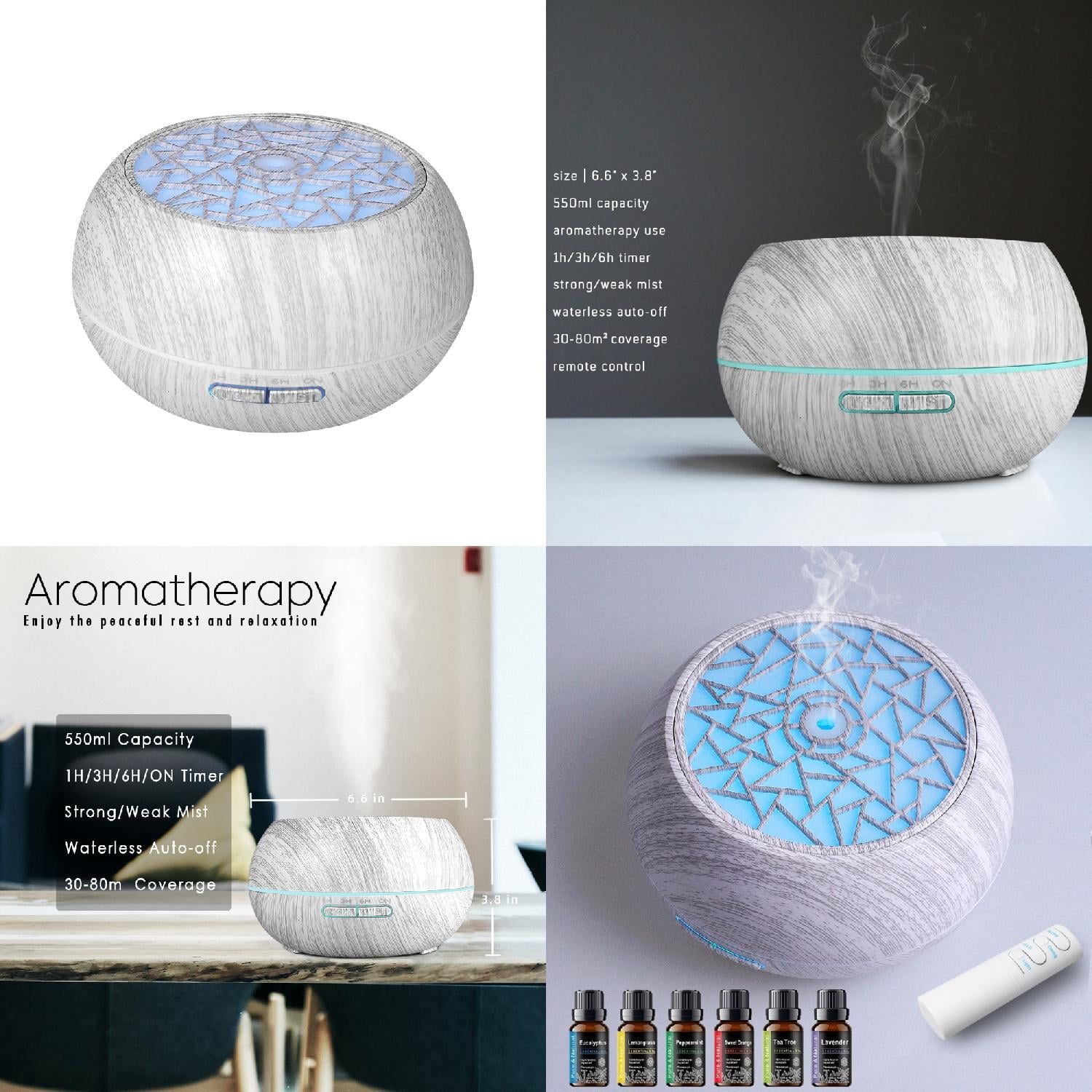 Jxjsq 550ml Aroma Diffuser Wood Texture Finish 7 Color LED Night Light Remote Control Humidifier ...