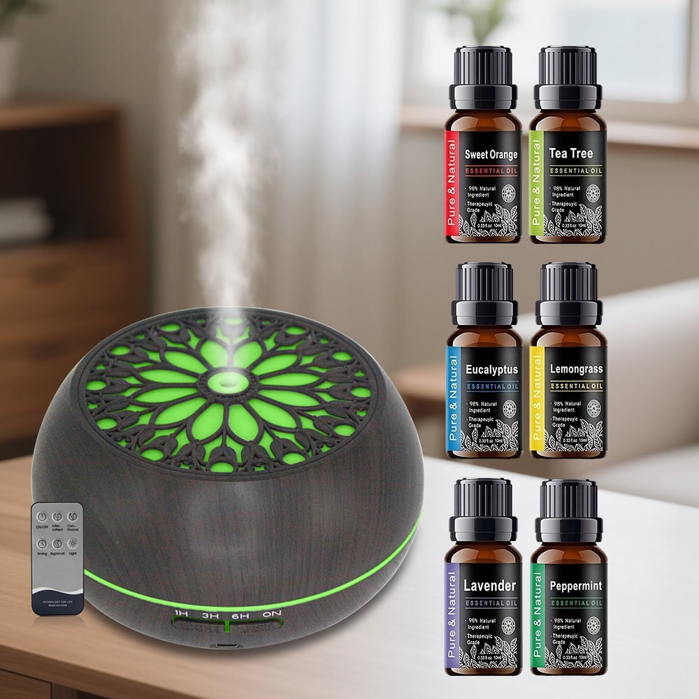 Jxjsq 550ml Essential Oil Diffuser with Remote 6 Scents 7 Color Mood ...