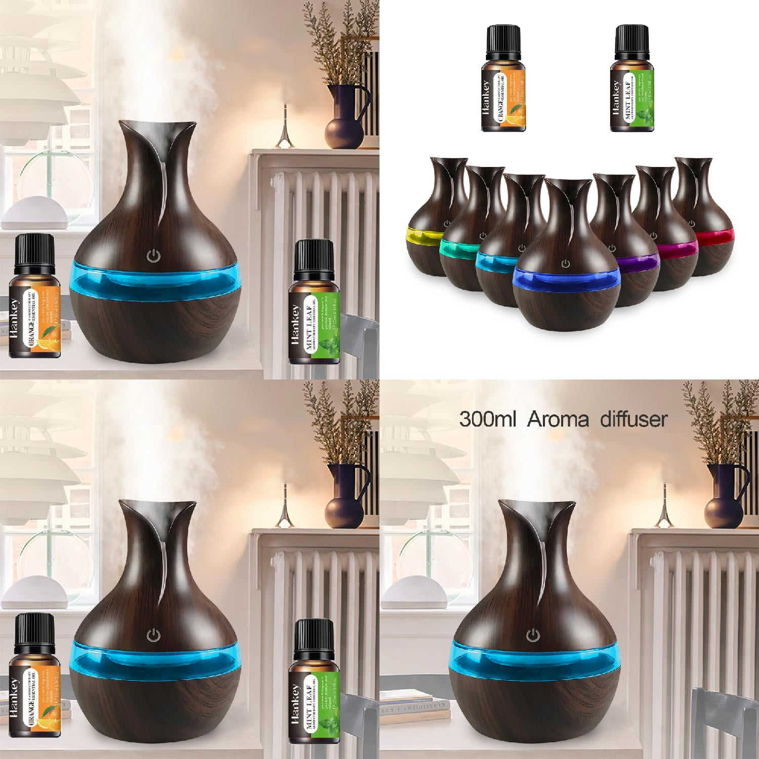 Jxjsq Wooden Humidifier 300ml USB candy color Diffuser with 2 Essential ...