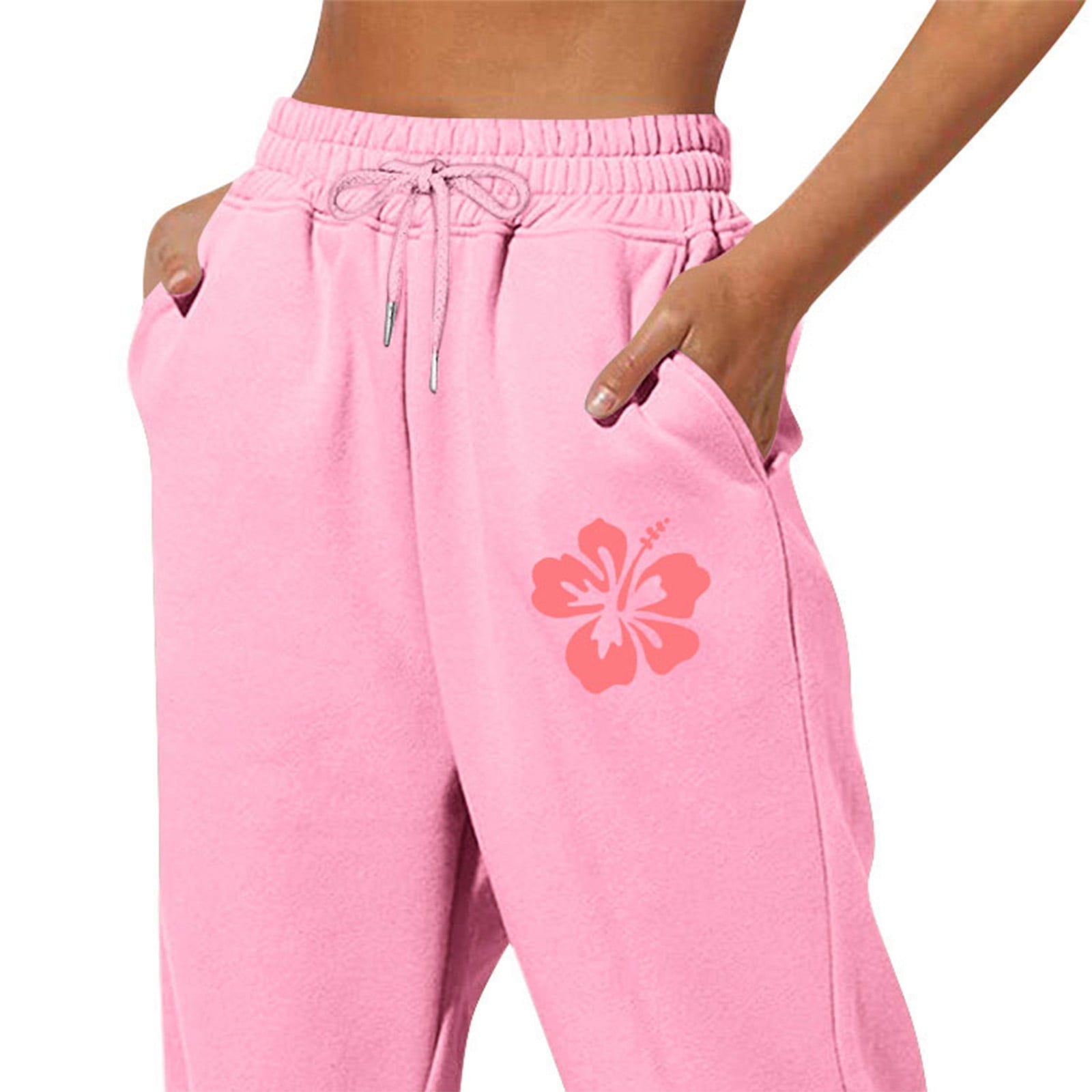 Jxwkldstb Pink Palm Sweatpants Women's Casual Drawstring High Rise ...
