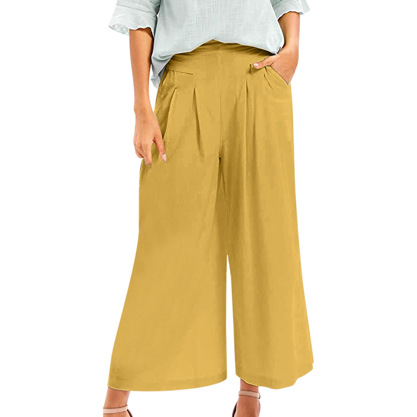 Jxximdong Capris Pants for Women, Culottes Cotton Wide Leg Palazzo ...