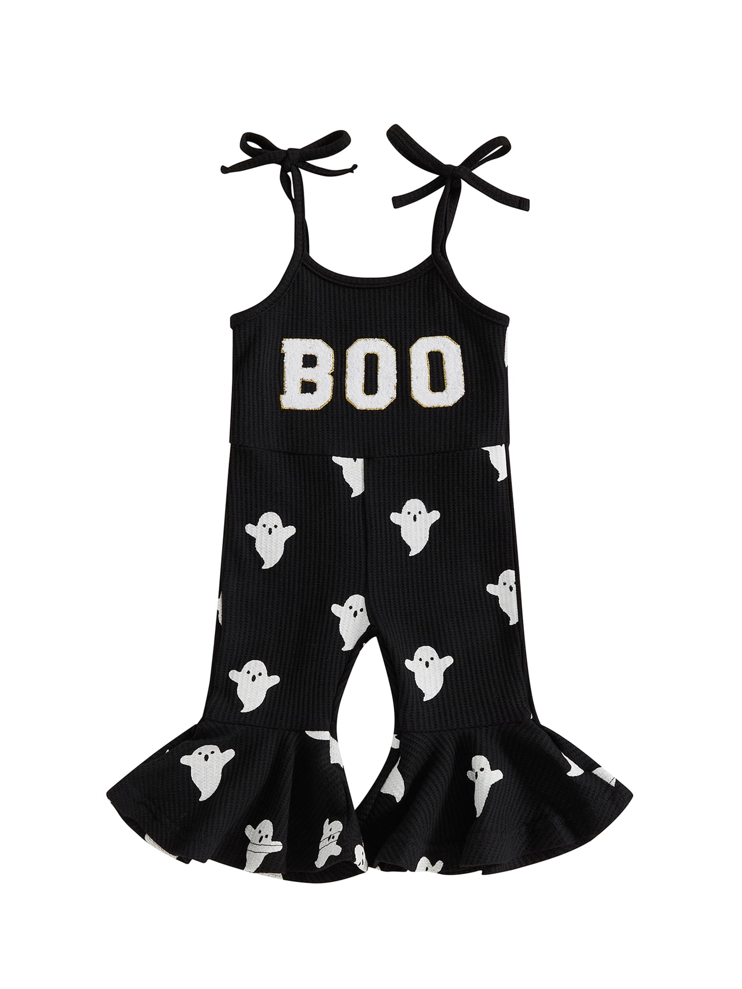Jxzom Baby Girl Halloween Outfit Boo Ribbed Toddler Romper Overalls ...