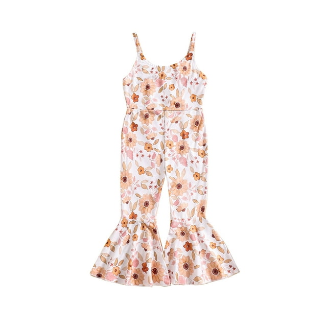 Jxzom Toddler Baby Girl Bell Bottom Romper Floral/Bunny One Piece Jumpsuit Flare Pants Overalls ...