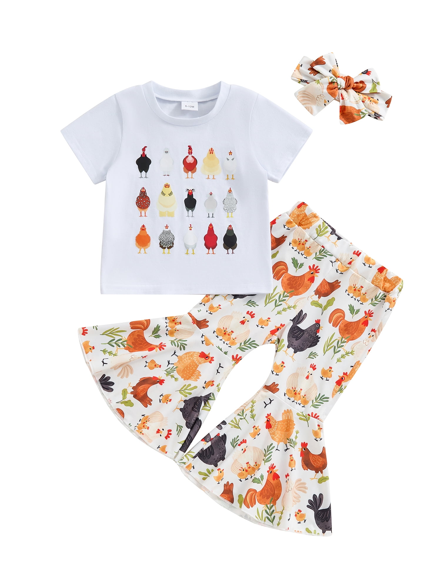 Jxzom Toddler Baby Girl Farm Outfits Chicken Flower T Shirt Top Flare ...