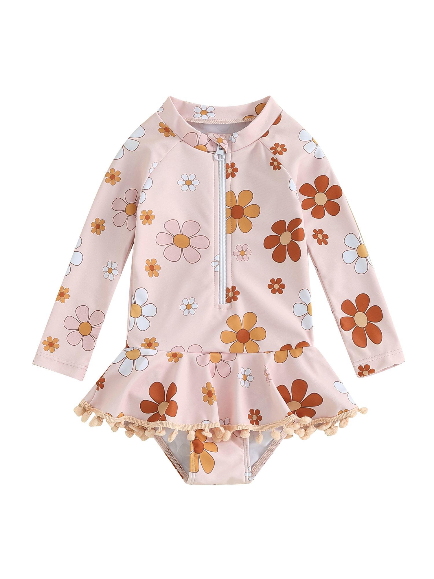 Jxzom Toddler Baby Girl Rash Guard Swimsuit 6M 12M 18M 2T 3T 4T Floral Print Zipper Ruffle ...