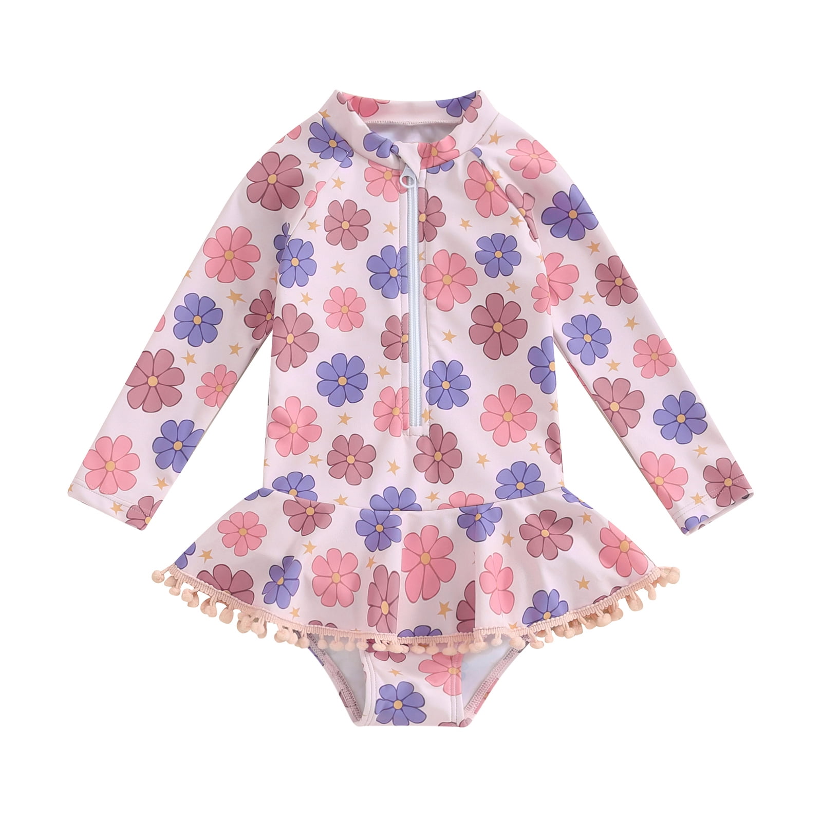 Jxzom Toddler Baby Girl Rash Guard Swimsuit Rompers 1T 2T 3T 4T 5T 6T Floral Print Zipper Ruffle ...