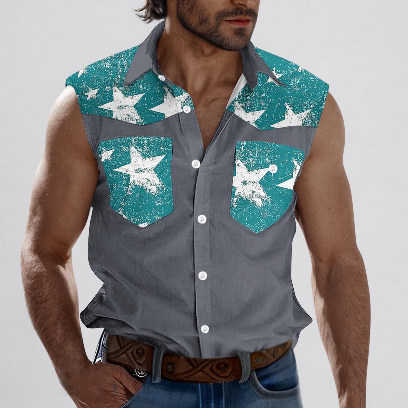 Jyeity Mens Tank Tops Patchwork with Pockets Tank Tops Collar Casual ...